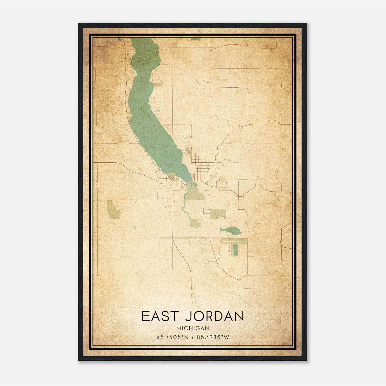 Vintage East Jordan Michigan Map Poster, East Jordan MI City Road Wall ...