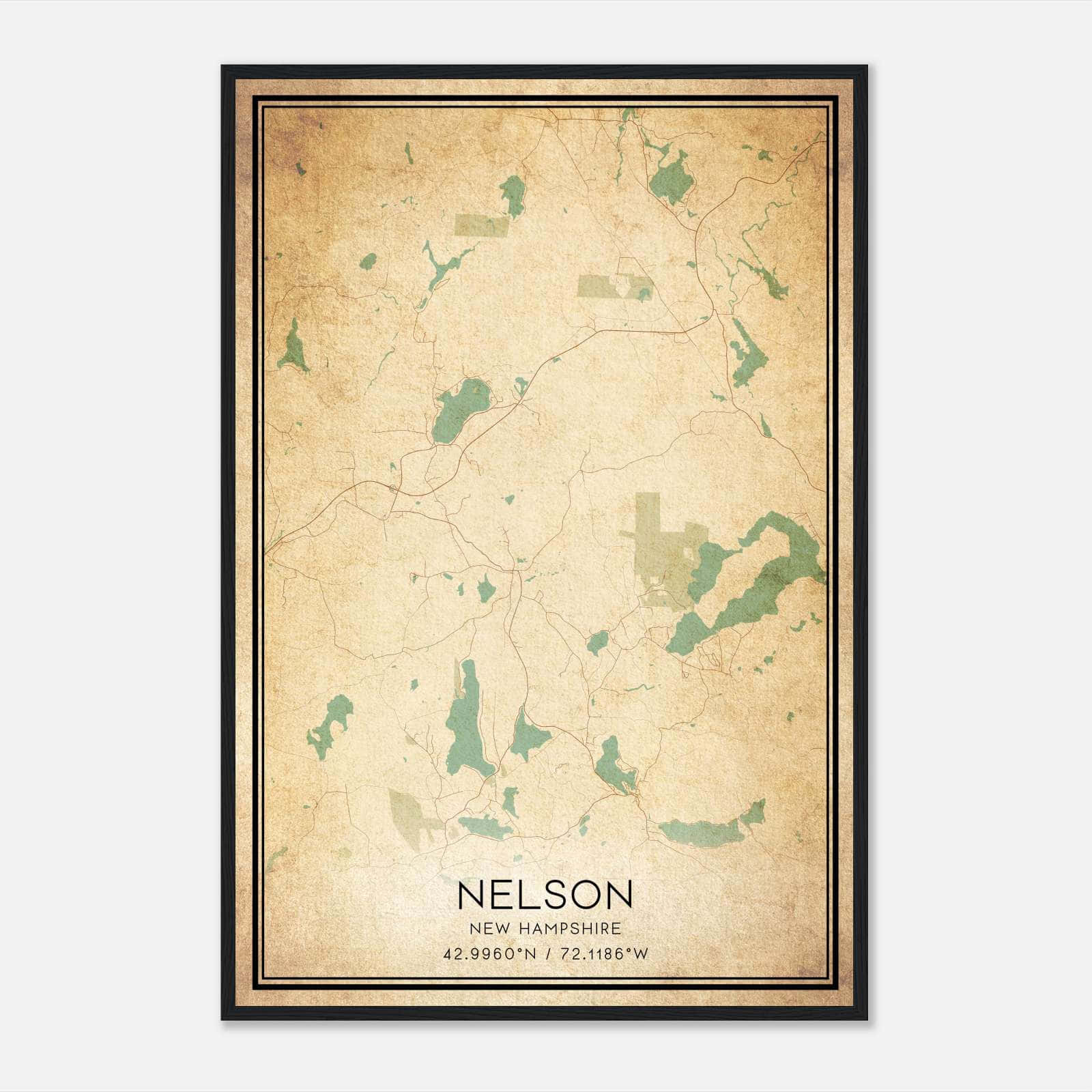 Vintage Nelson New Hampshire Map Poster, Nelson NH City Road Wall Art ...