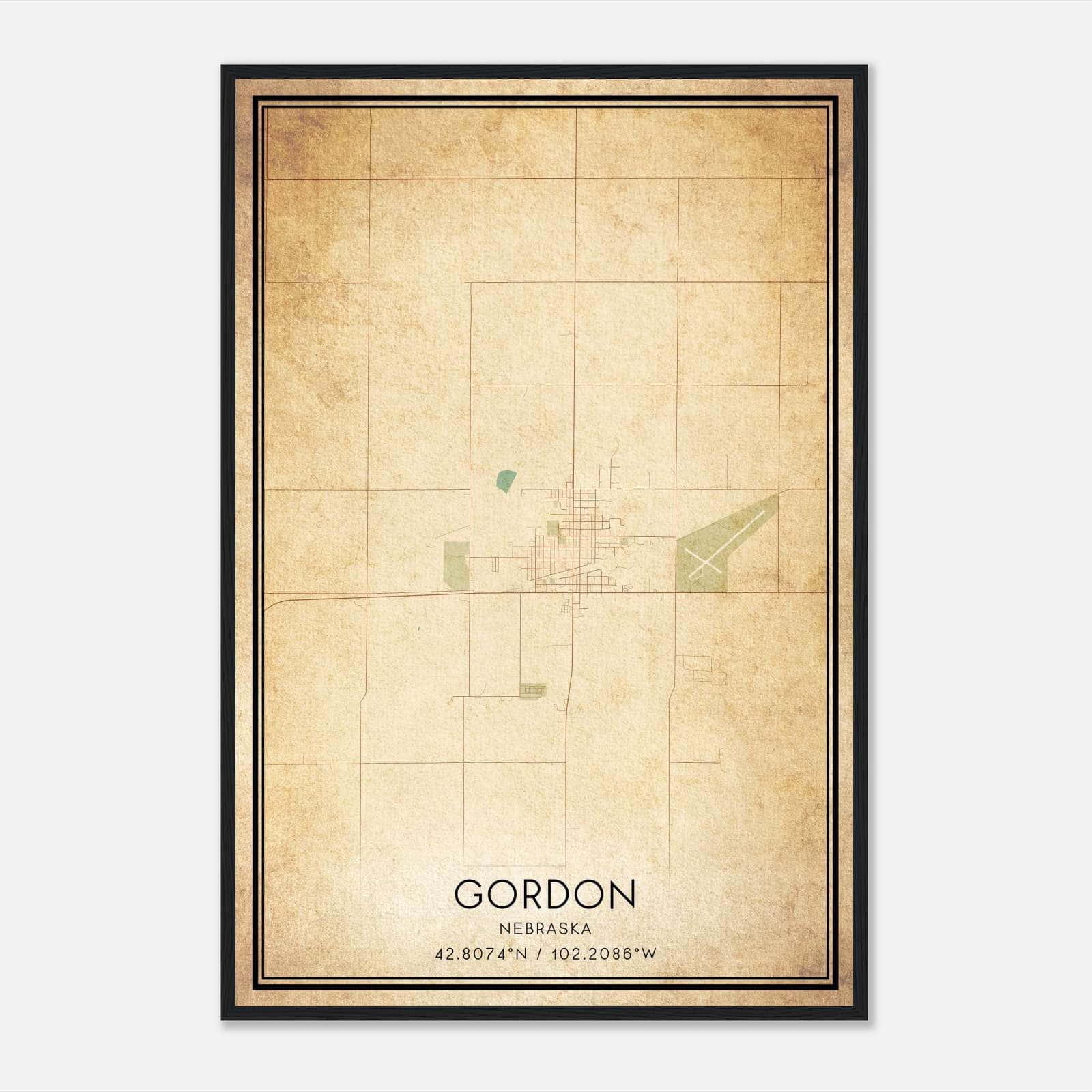 Vintage Gordon Nebraska Map Poster, Gordon NE City Road Wall Art Print ...