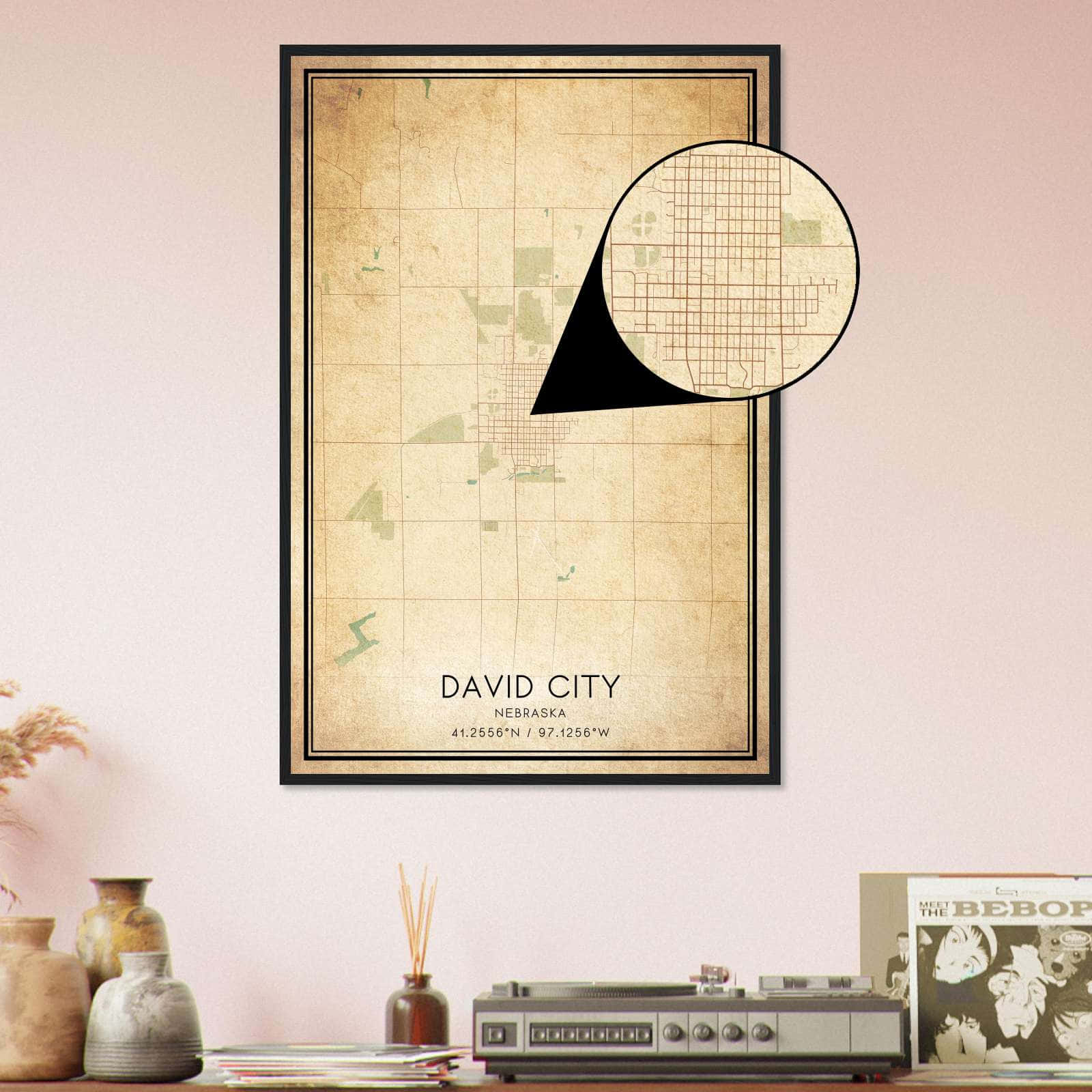 Vintage David City Nebraska Map Poster, David City NE City Road Wall ...