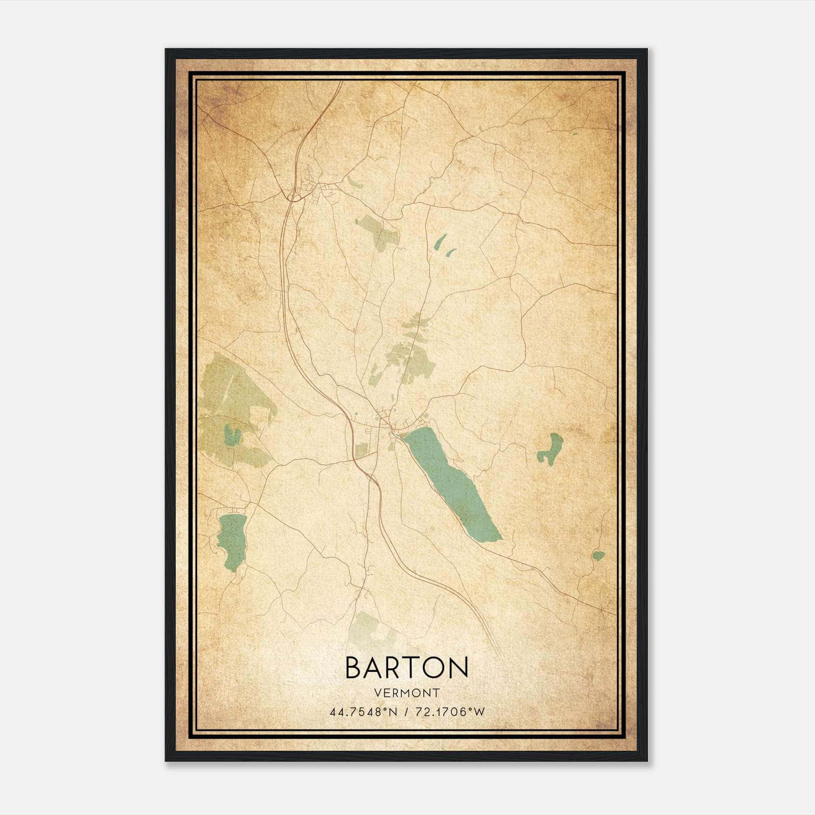 Vintage Barton Vermont Map Poster, Barton VT City Road Wall Art Print ...