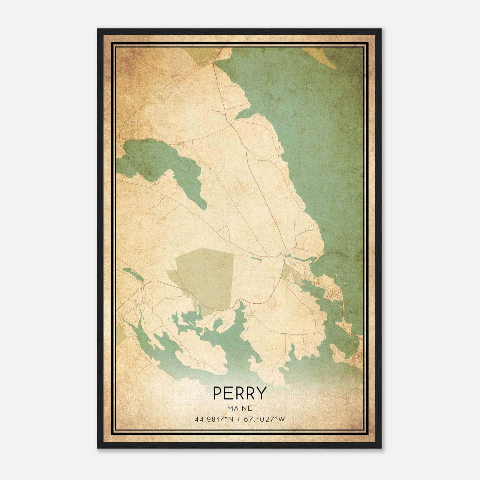 Vintage Perry Maine Map Poster, Perry ME City Road Wall Art Print ...