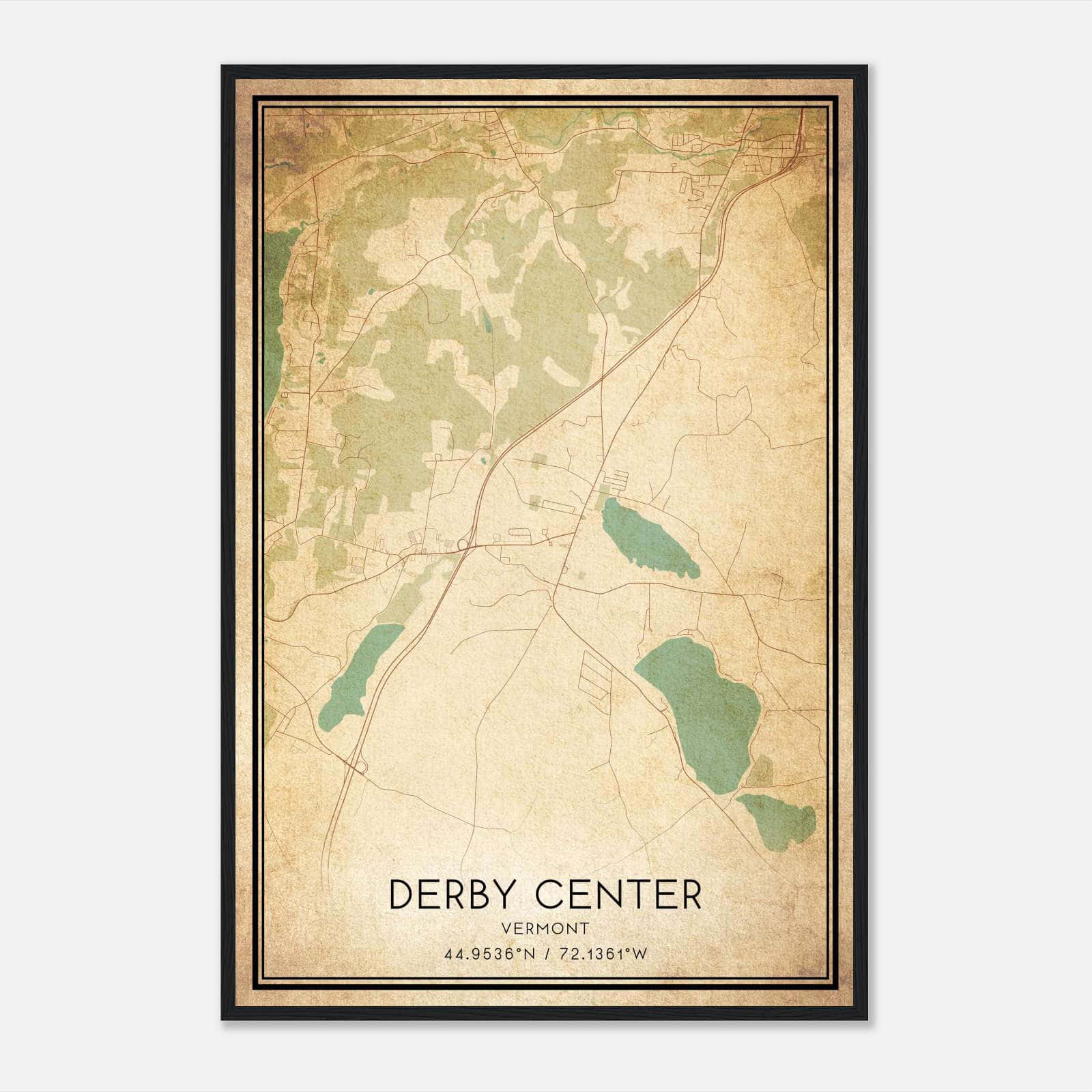 Vintage Derby Center Vermont Map Poster, Derby Center VT City Road Wall ...