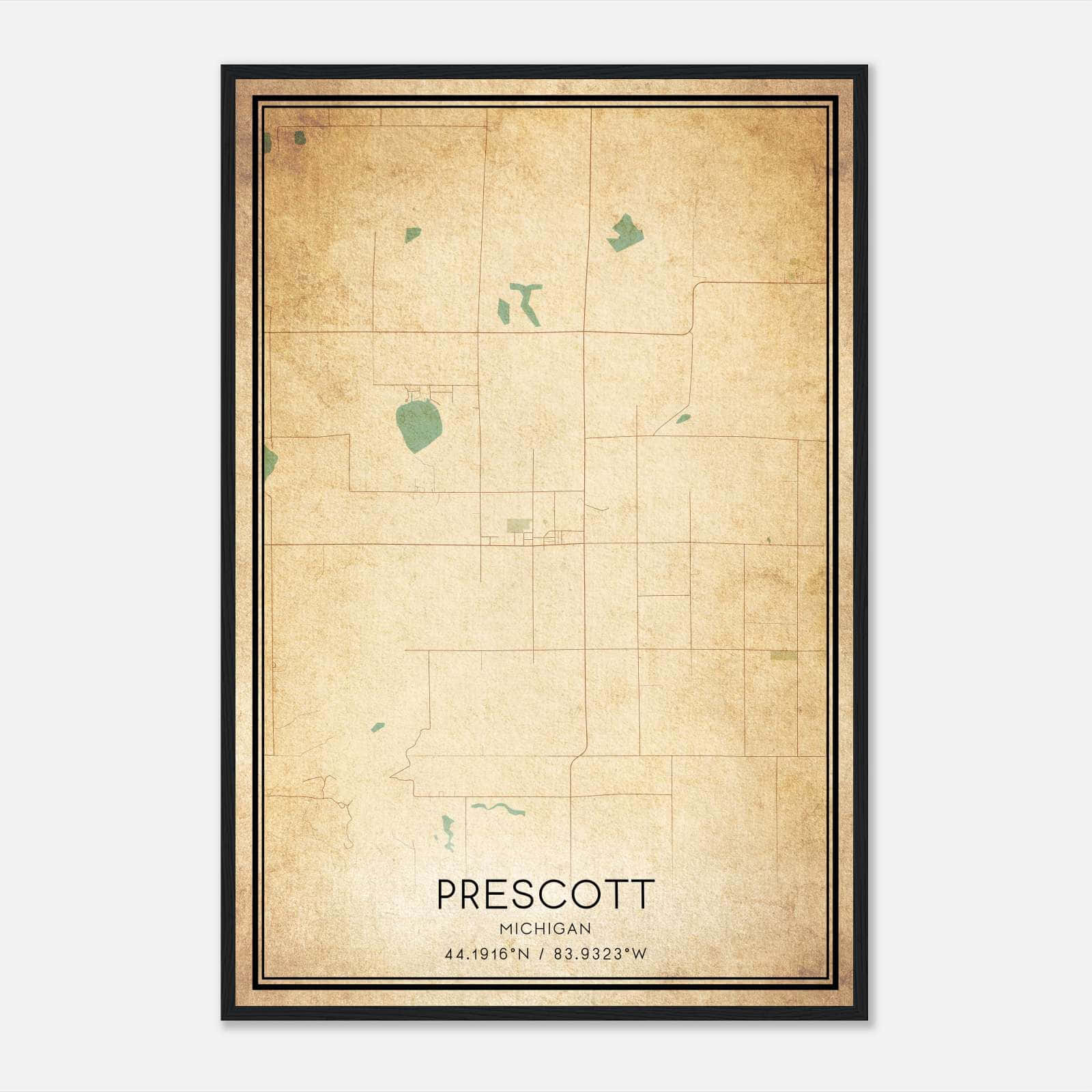 Vintage Prescott Michigan Map Poster, Prescott MI City Road Wall Art ...