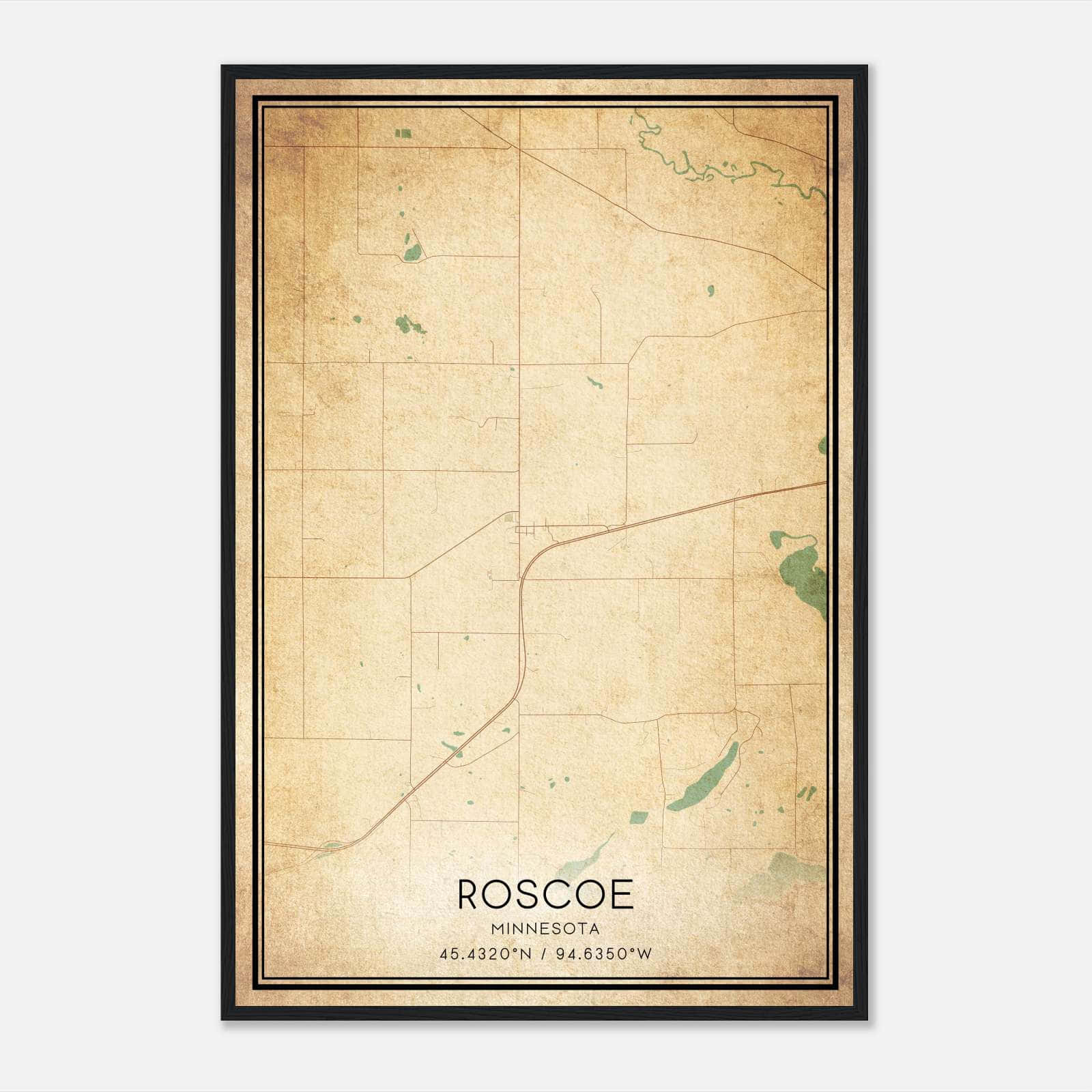 Vintage Roscoe Minnesota Map Poster, Roscoe MN City Road Wall Art Print ...