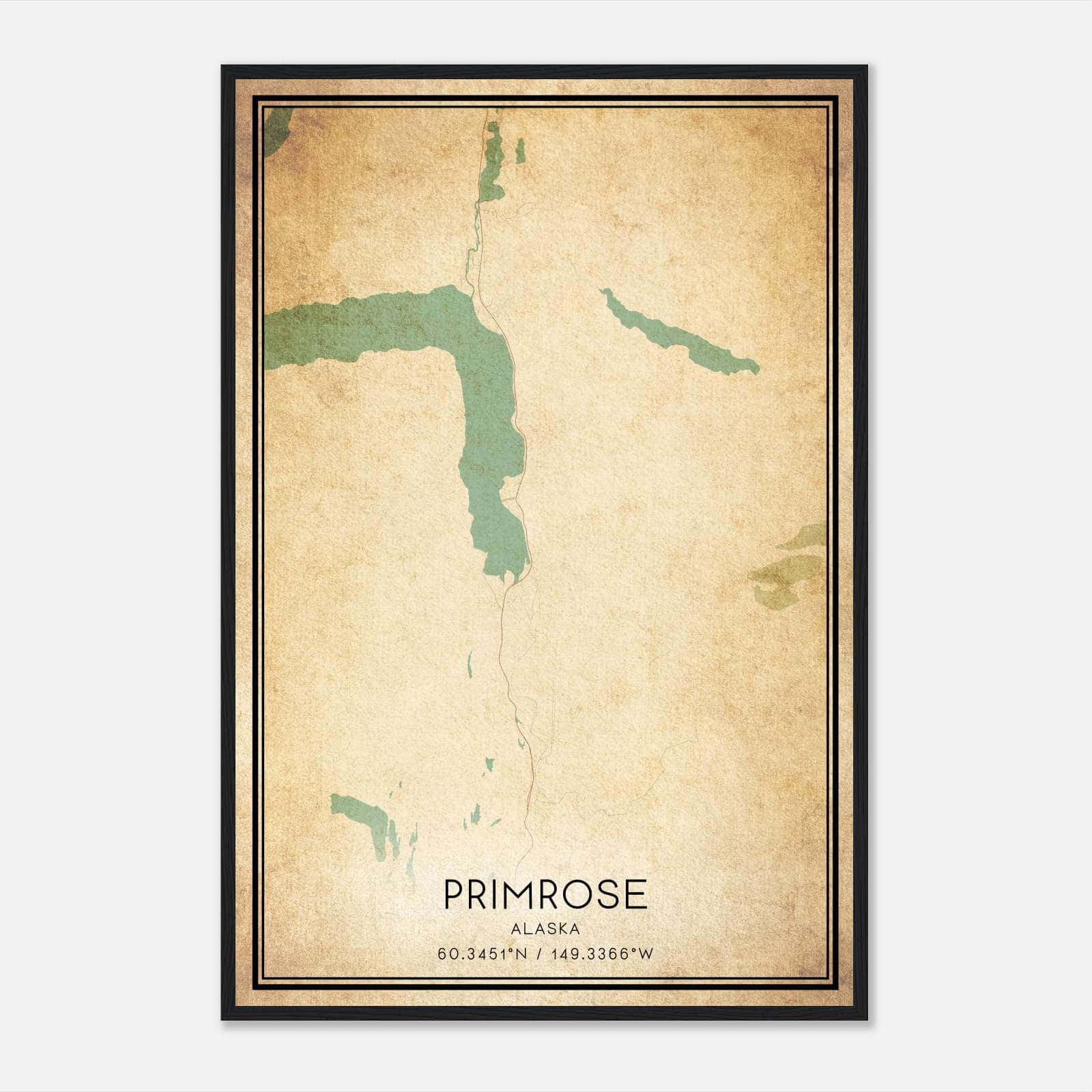 Vintage Primrose Alaska Map Poster, Primrose AK City Road Wall Art ...