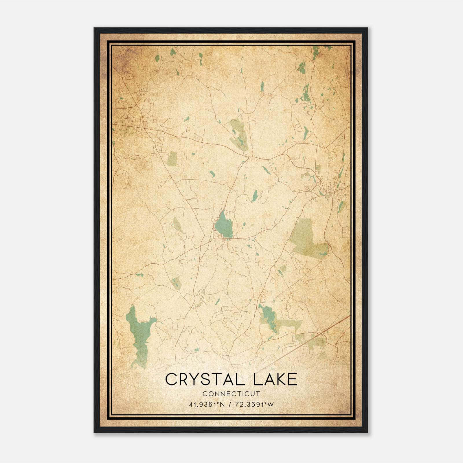 Vintage Crystal Lake Connecticut Map Poster, Crystal Lake CT City Road ...