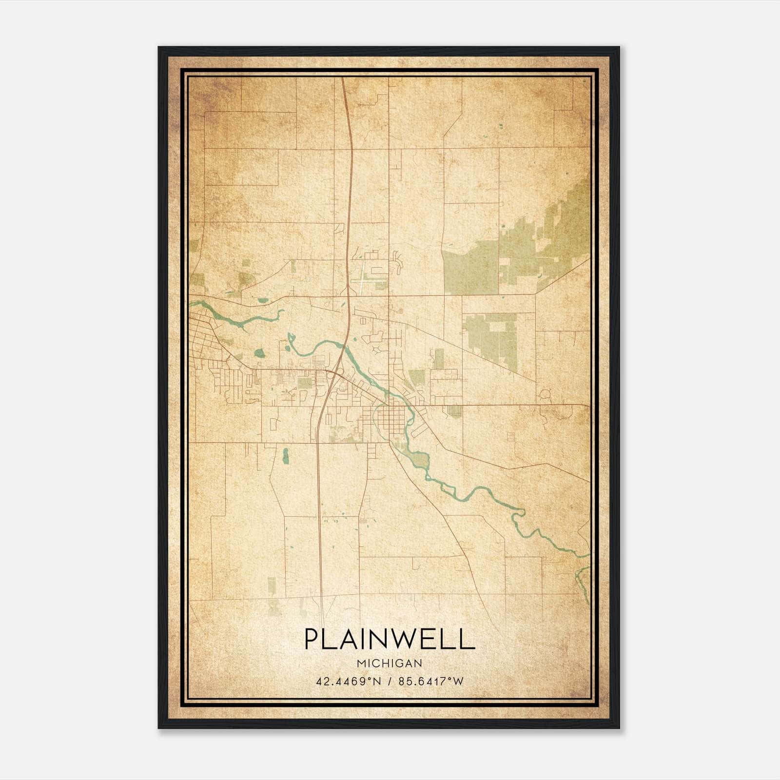 Vintage Plainwell Michigan Map Poster, Plainwell MI City Road Wall Art ...