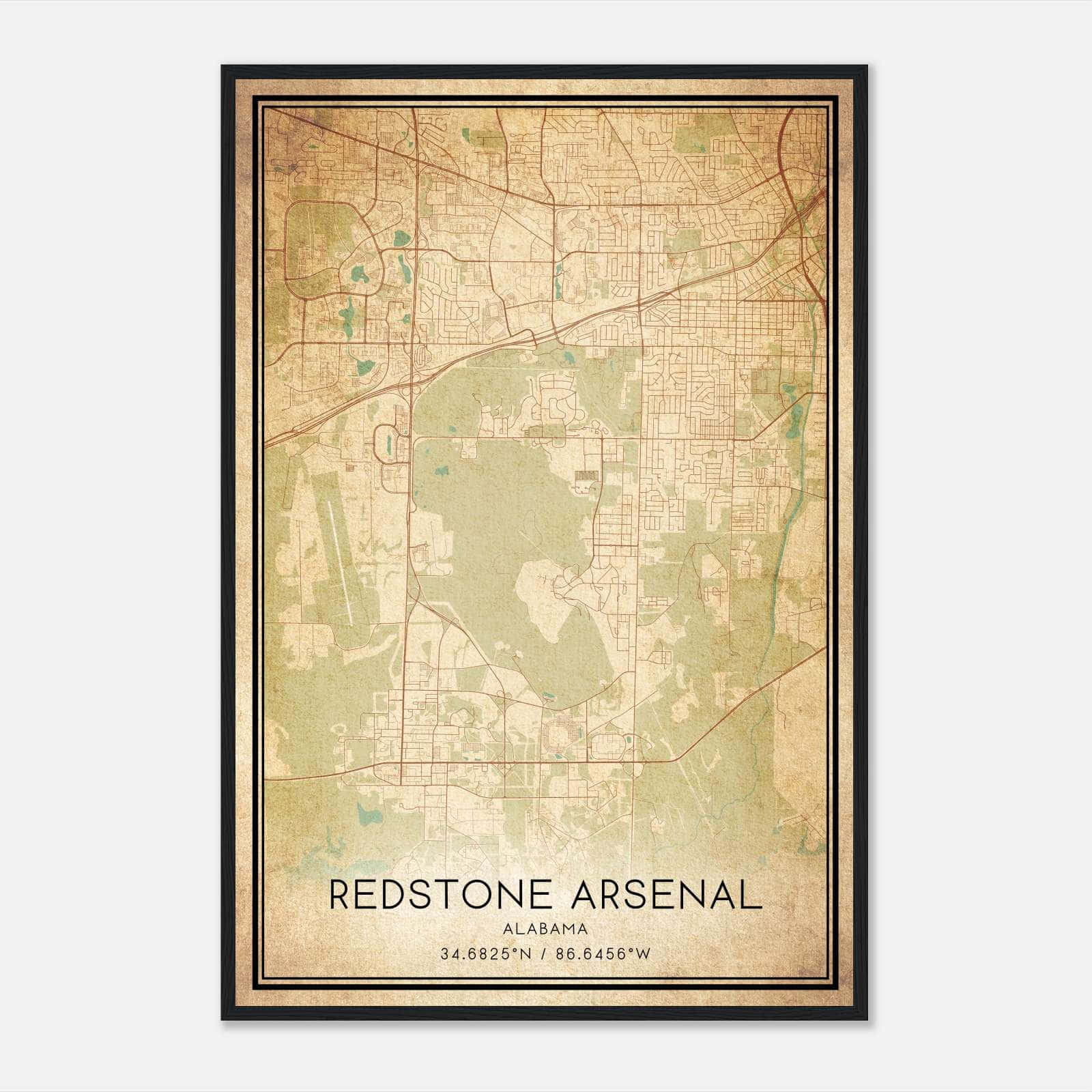 Vintage Redstone Arsenal Alabama Map Poster, Redstone Arsenal AL City ...