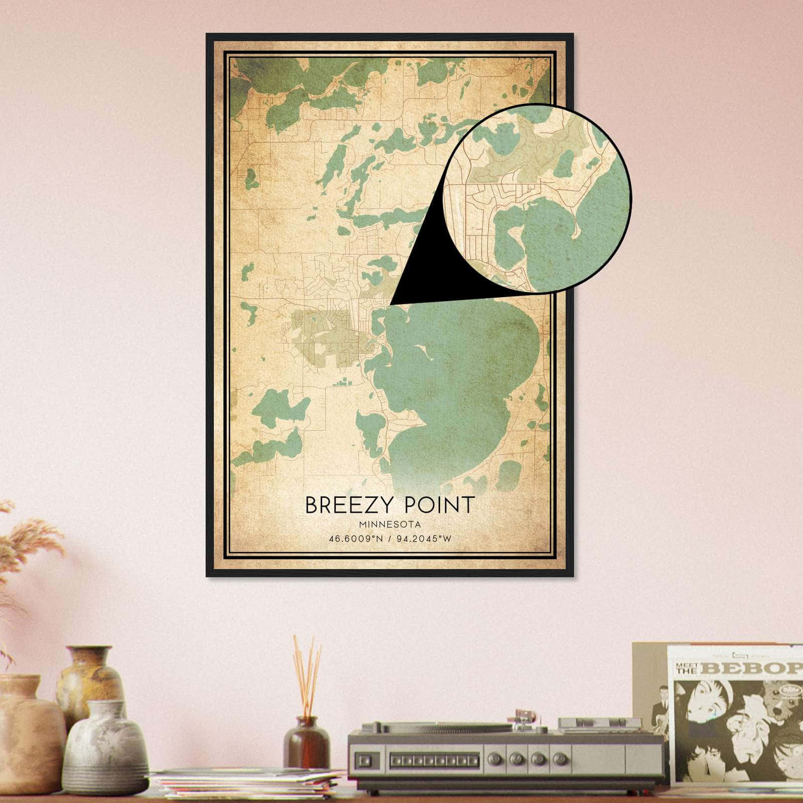 Vintage Breezy Point Minnesota Map Poster, Breezy Point MN City Road ...