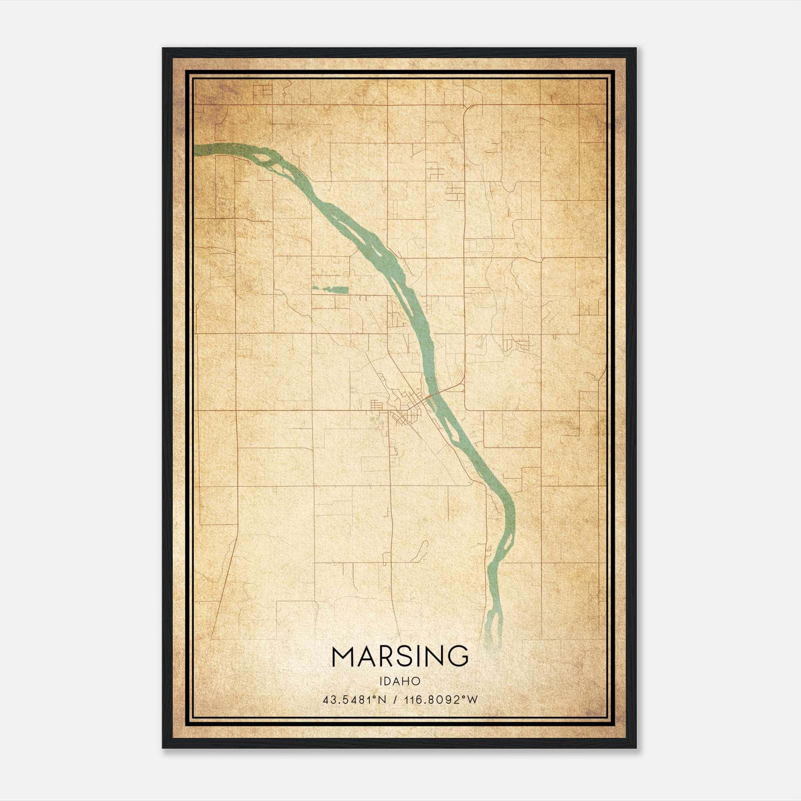 Vintage Marsing Idaho Map Poster, Marsing ID City Road Wall Art Print ...