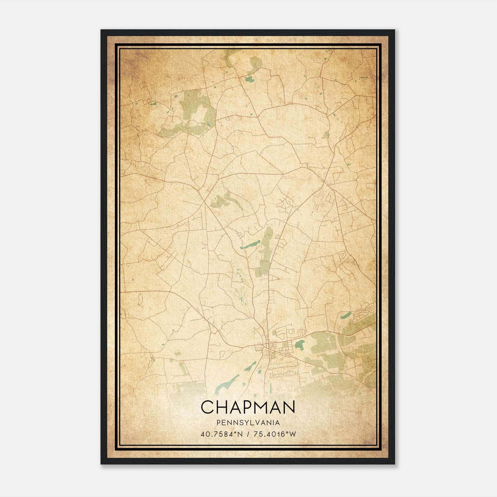 Vintage Chapman Pennsylvania Map Poster, Chapman PA City Road Wall Art ...
