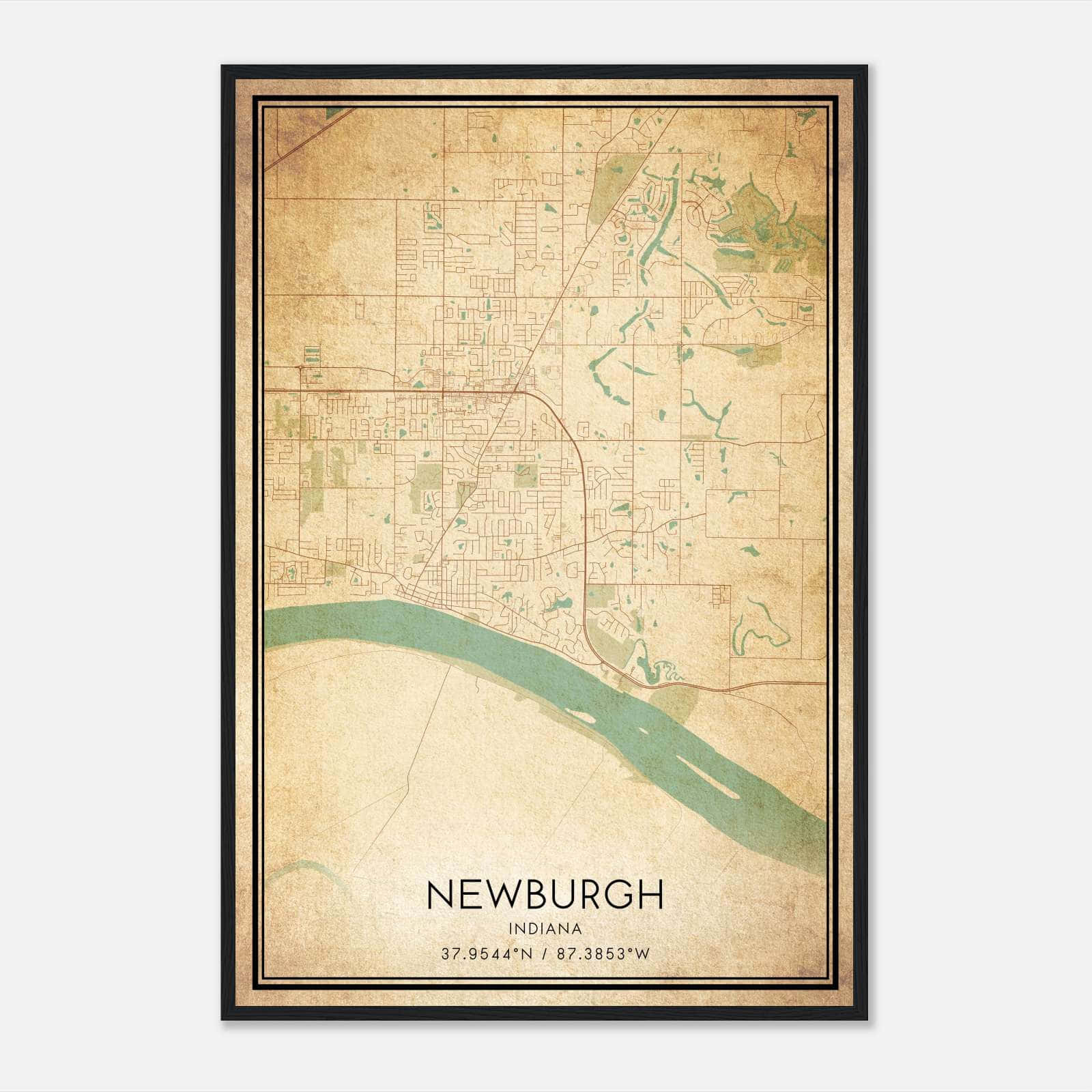 Vintage Newburgh Indiana Map Poster, Newburgh IN City Road Wall Art ...
