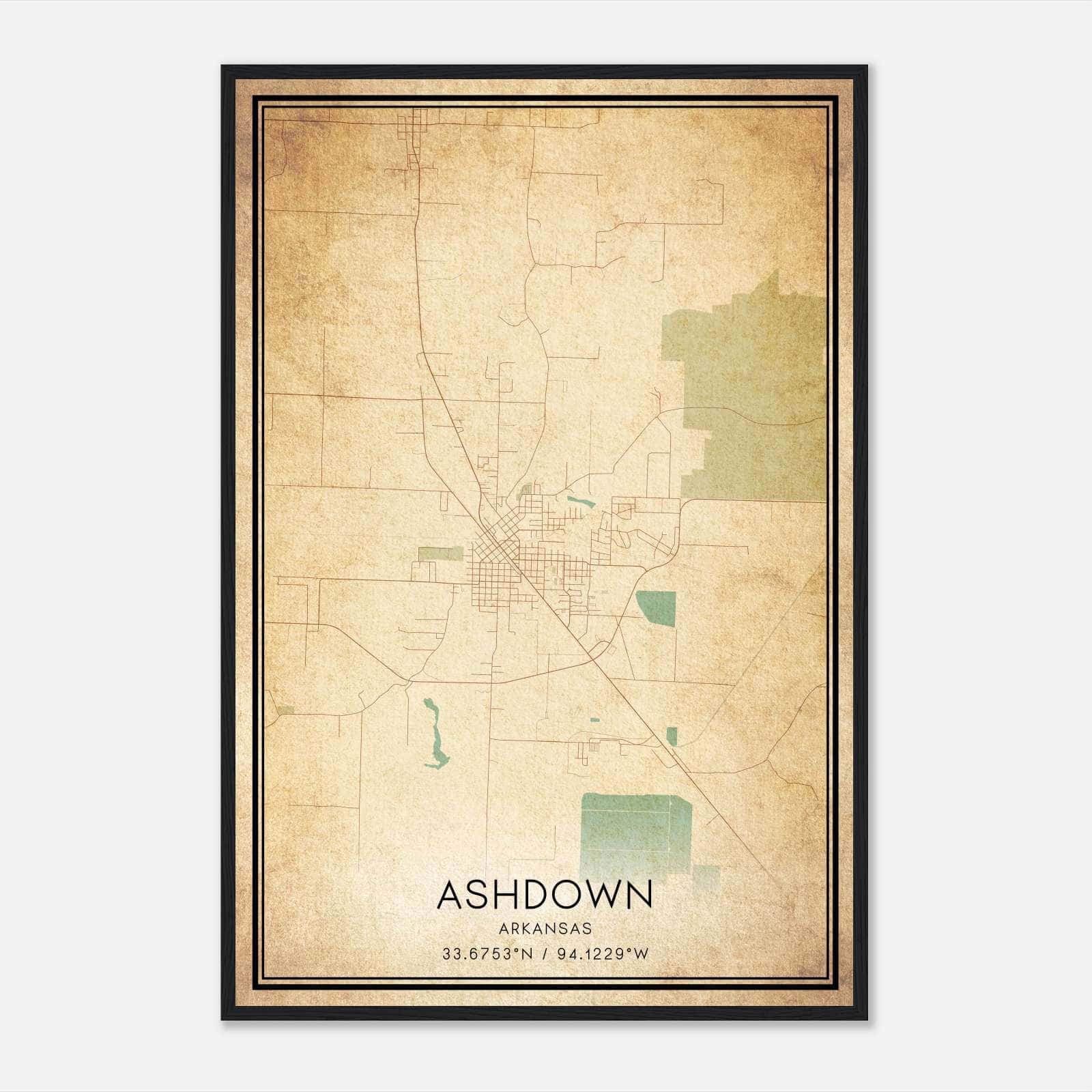 Vintage Ashdown Arkansas Map Poster, Ashdown AR City Road Wall Art ...