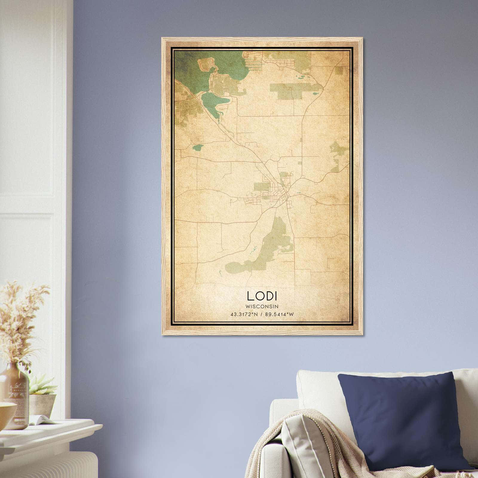 Vintage Lodi Wisconsin Map Poster, Lodi WI City Road Wall Art Print ...