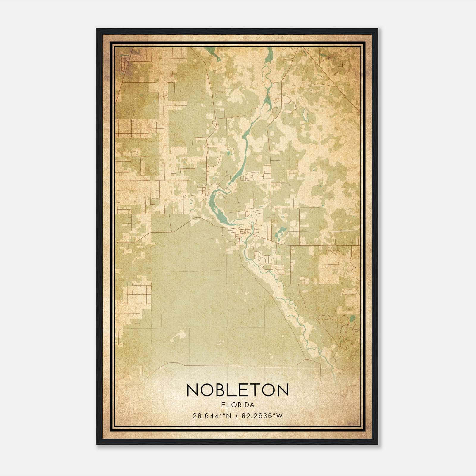 Vintage Nobleton Florida Map Poster, Nobleton FL City Road Wall Art ...