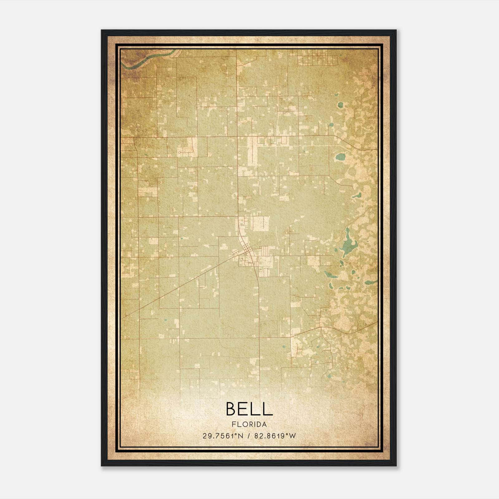 Vintage Bell Florida Map Poster, Bell FL City Road Wall Art Print ...