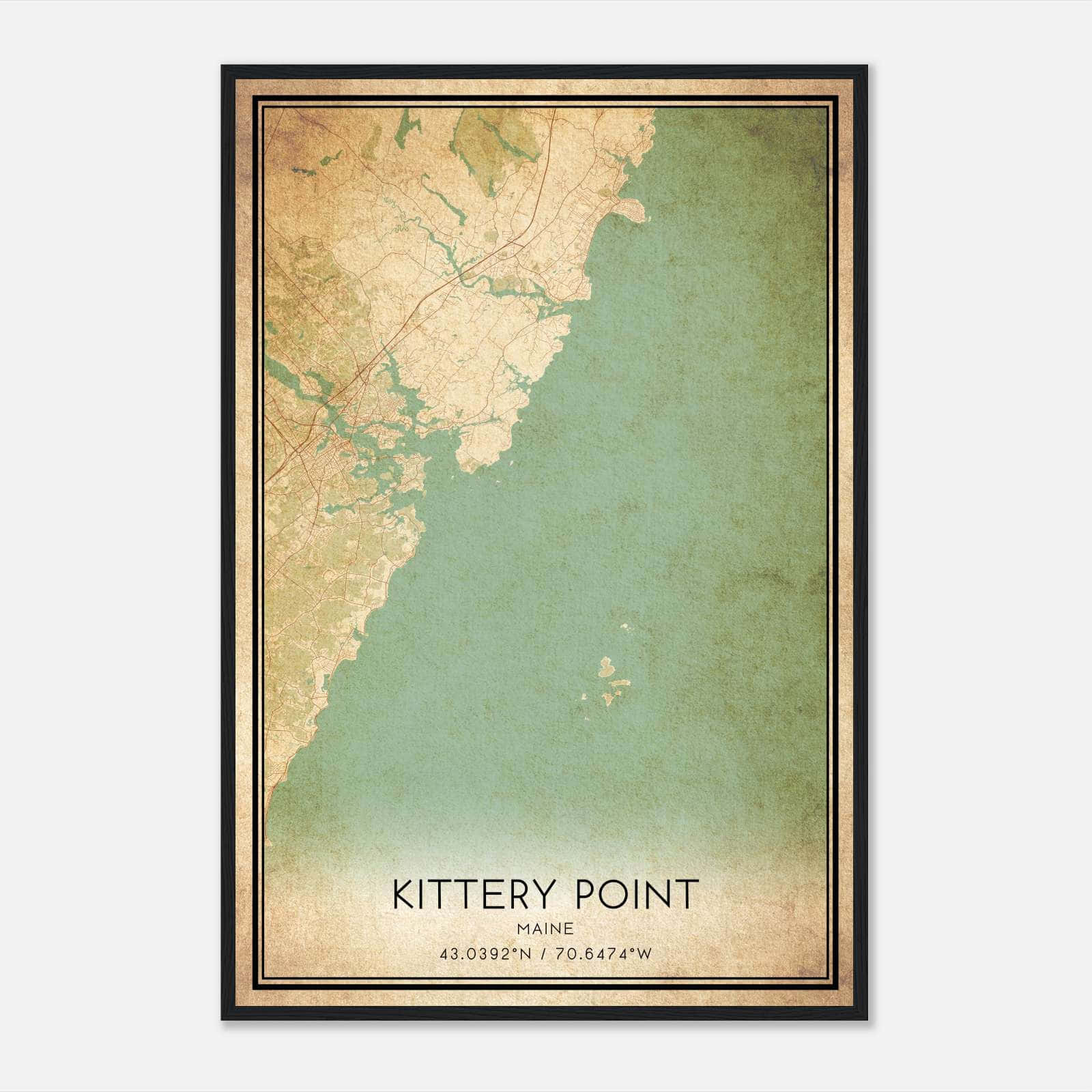 Vintage Kittery Point Maine Map Poster, Kittery Point ME City Road Wall Art Print - Custom Maps ...