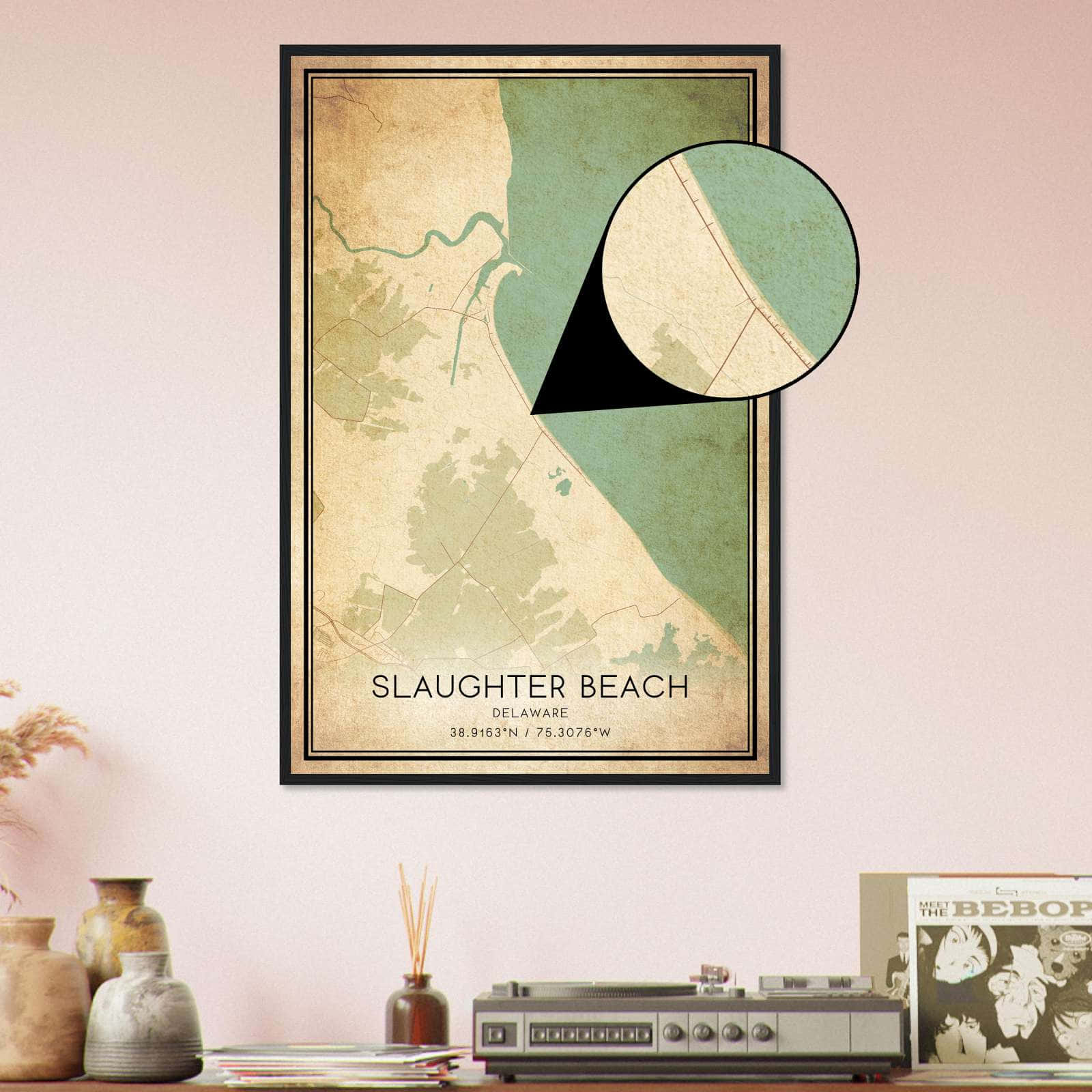 Vintage Slaughter Beach Delaware Map Poster, Slaughter Beach DE City ...