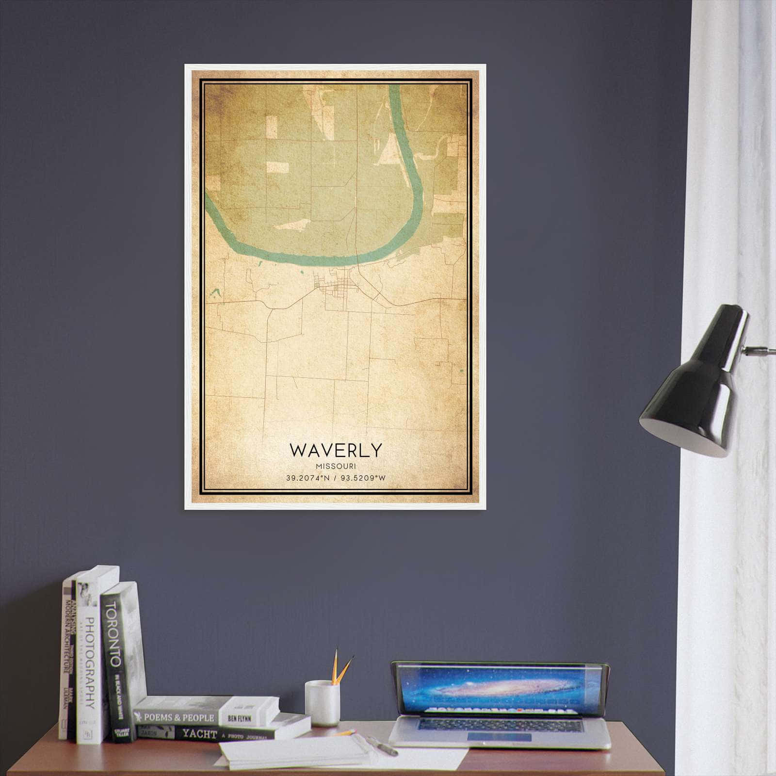Vintage Waverly Missouri Map Poster, Waverly MO City Road Wall Art ...