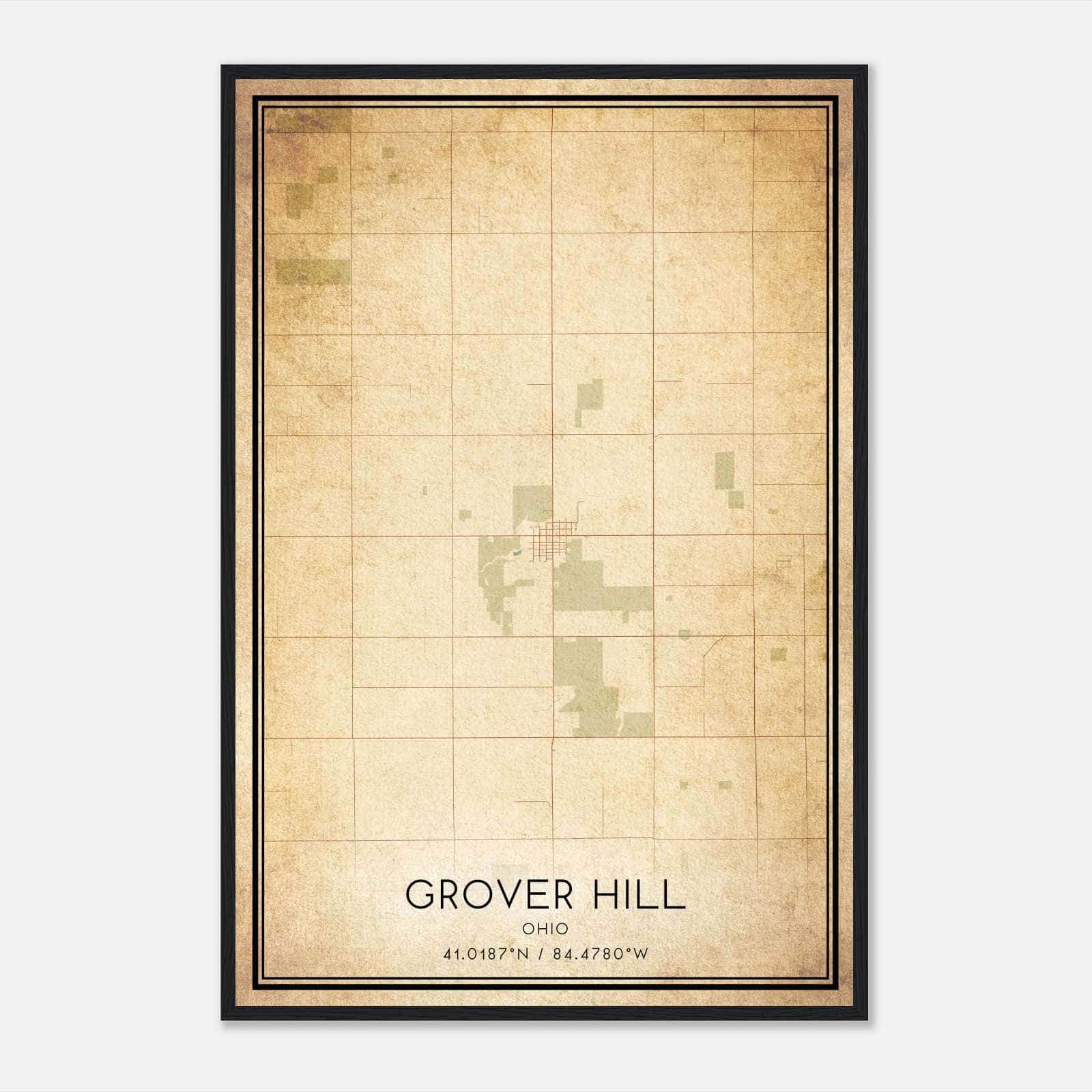Vintage Grover Hill Ohio Map Poster, Grover Hill OH City Road Wall Art ...