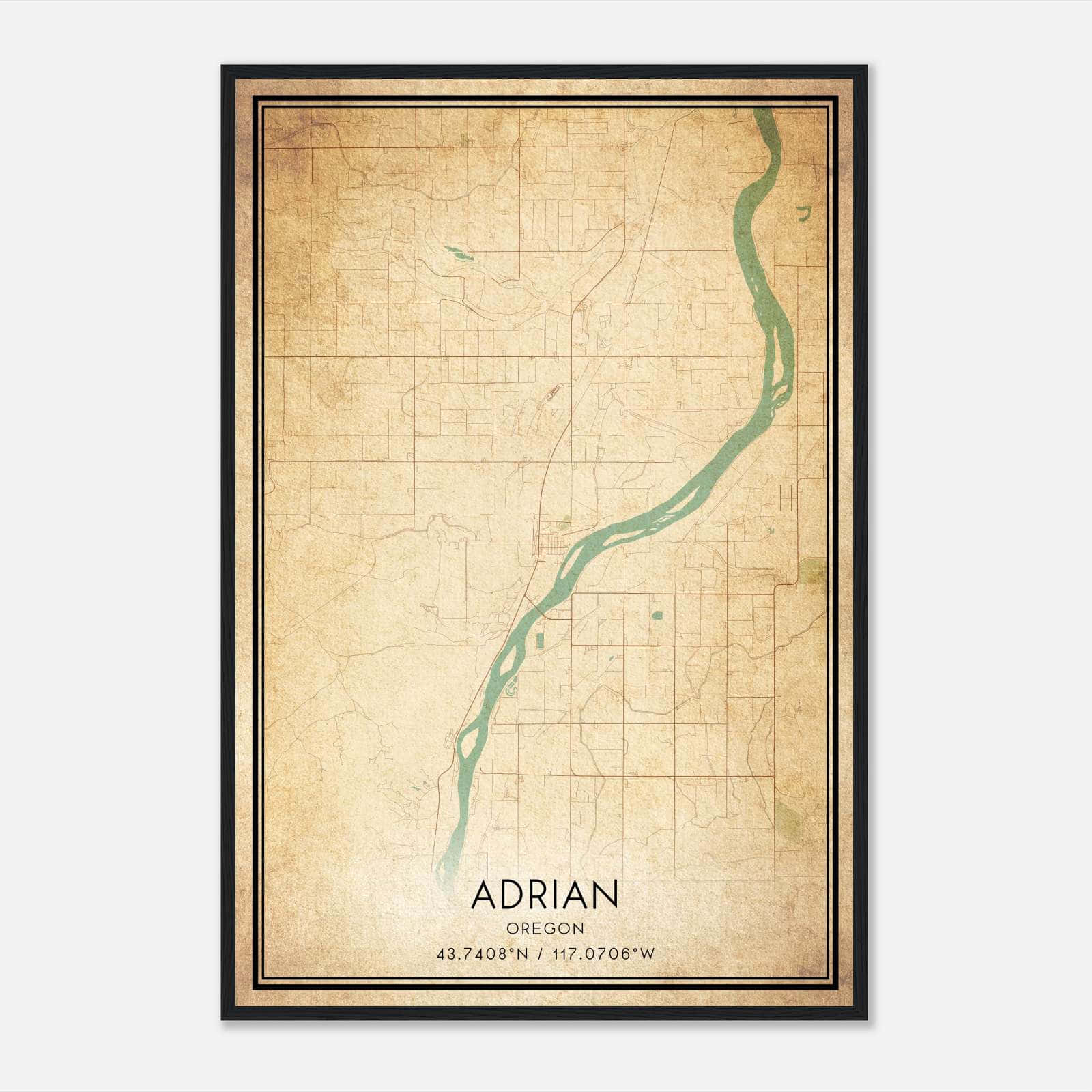 Vintage Adrian Oregon Map Poster, Adrian OR City Road Wall Art Print ...