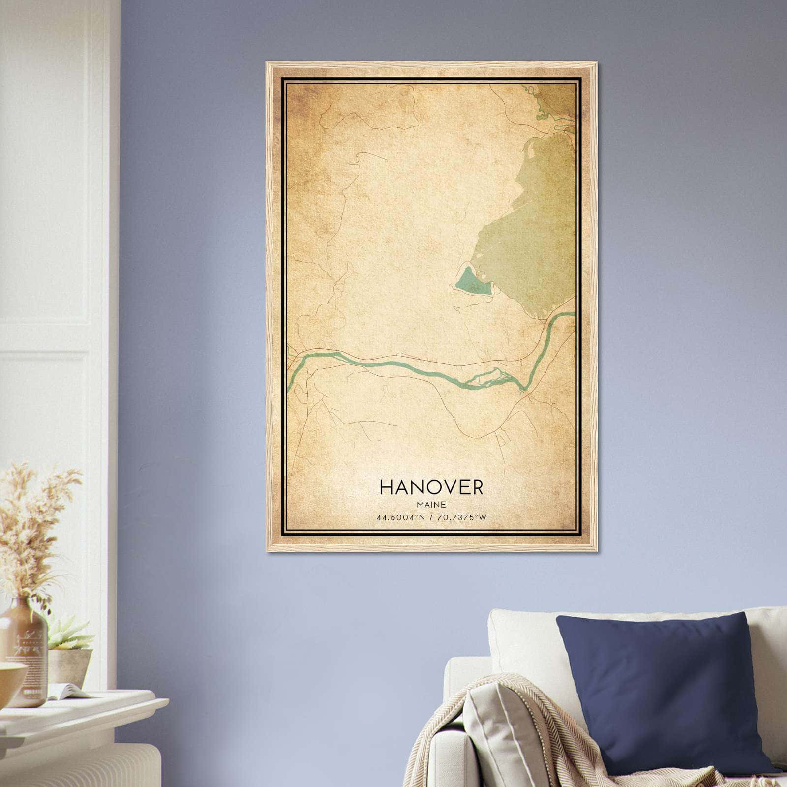 Vintage Hanover Maine Map Poster, Hanover ME City Road Wall Art Print ...