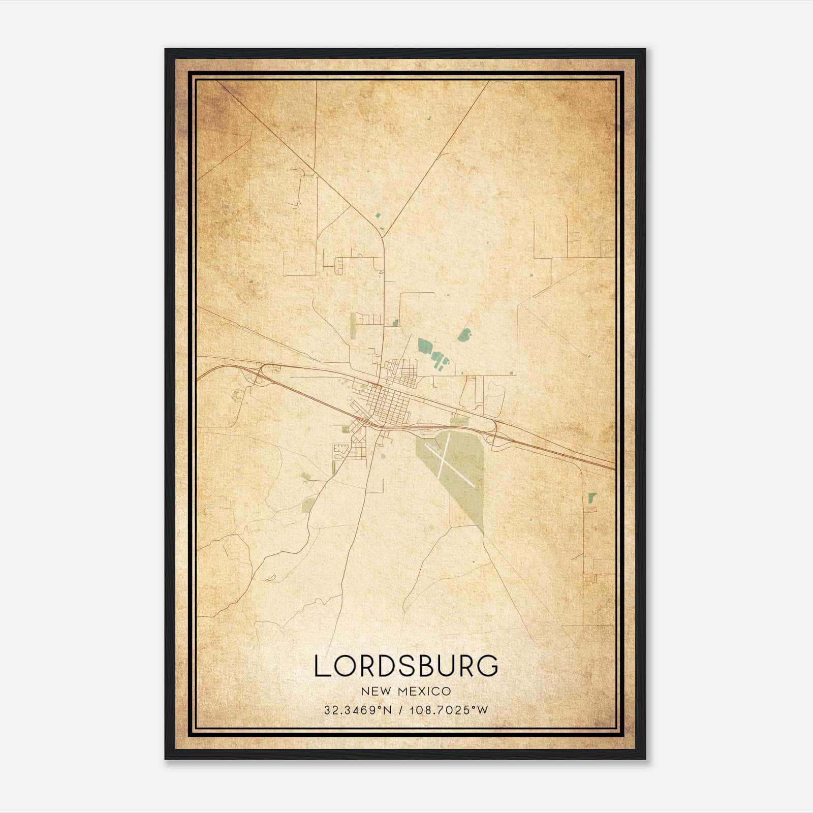 Vintage Lordsburg New Mexico Map Poster, Lordsburg NM City Road Wall ...
