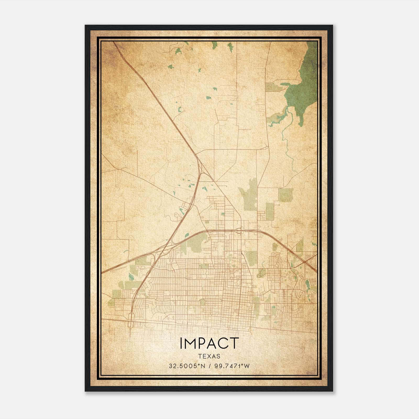 Vintage Impact Texas Map Poster, Impact TX City Road Wall Art Print ...