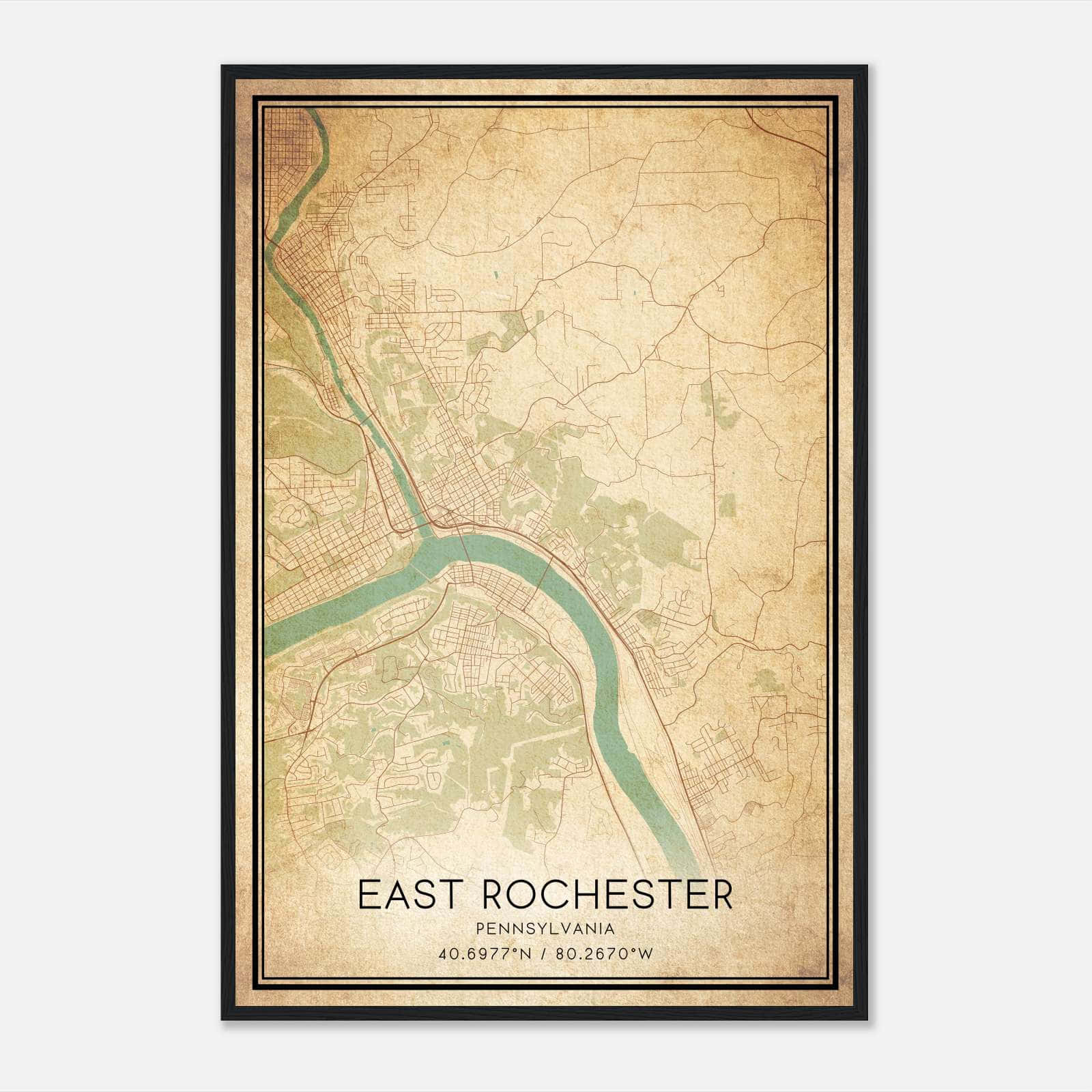 Vintage East Rochester Pennsylvania Map Poster, East Rochester PA City ...