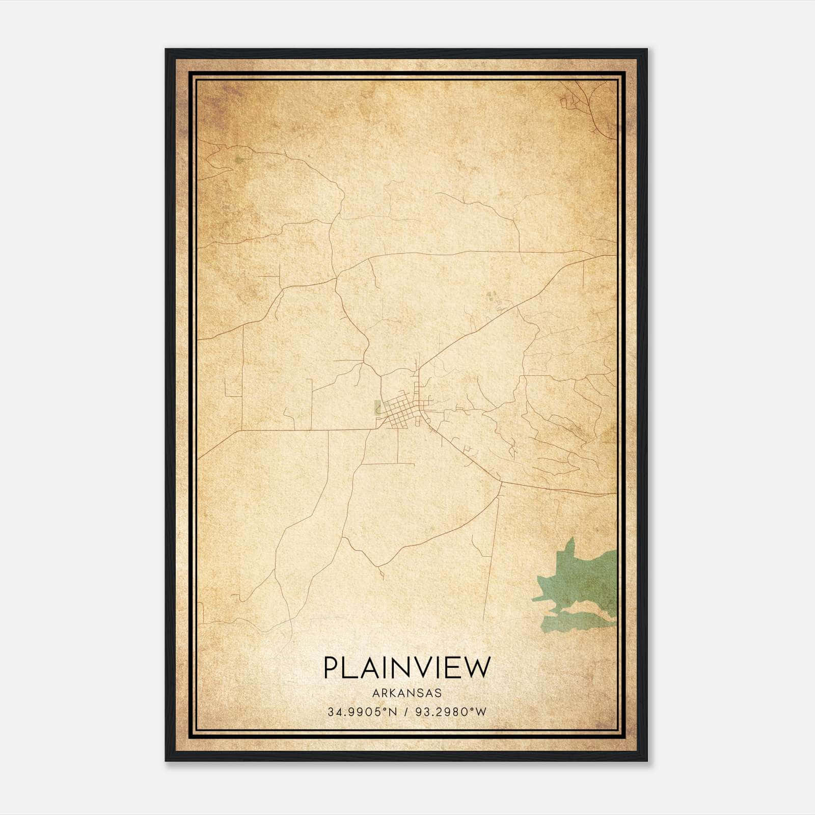 Vintage Plainview Arkansas Map Poster, Plainview AR City Road Wall Art ...