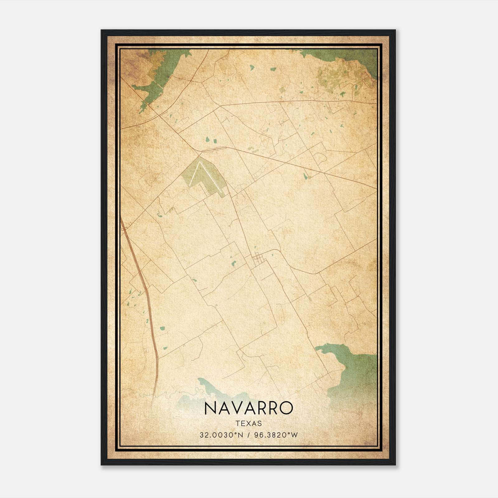 Vintage Navarro Texas Map Poster, Navarro TX City Road Wall Art Print ...