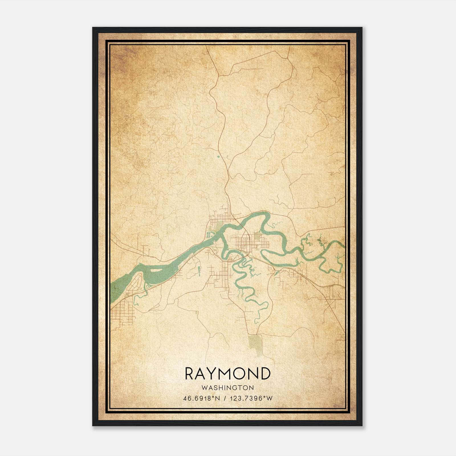 Vintage Raymond Washington Map Poster, Raymond WA City Road Wall Art ...