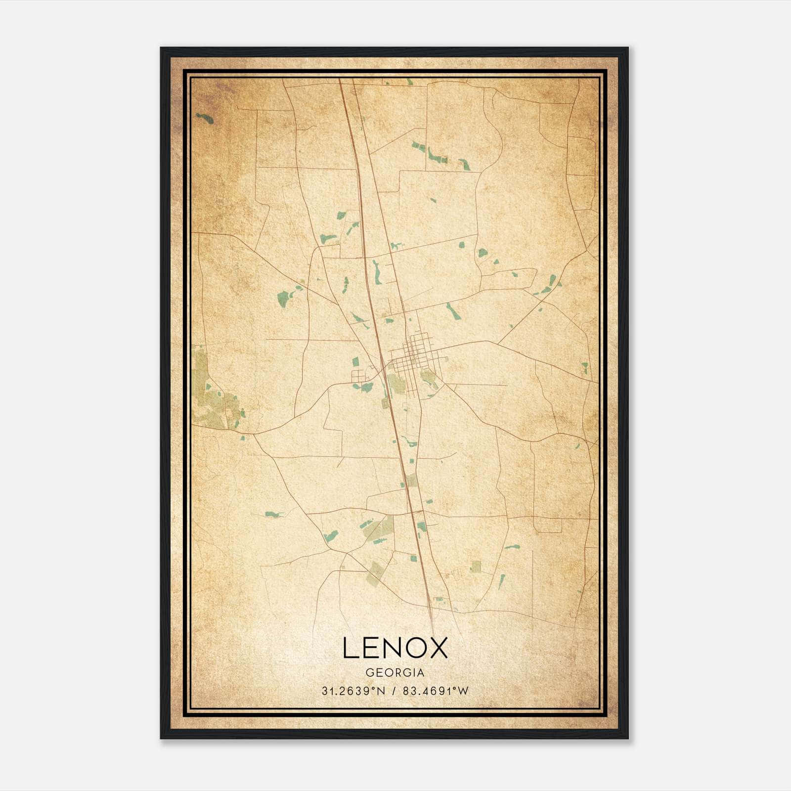 Vintage Lenox Georgia Map Poster, Lenox GA City Road Wall Art Print - Custom Maps & Posters