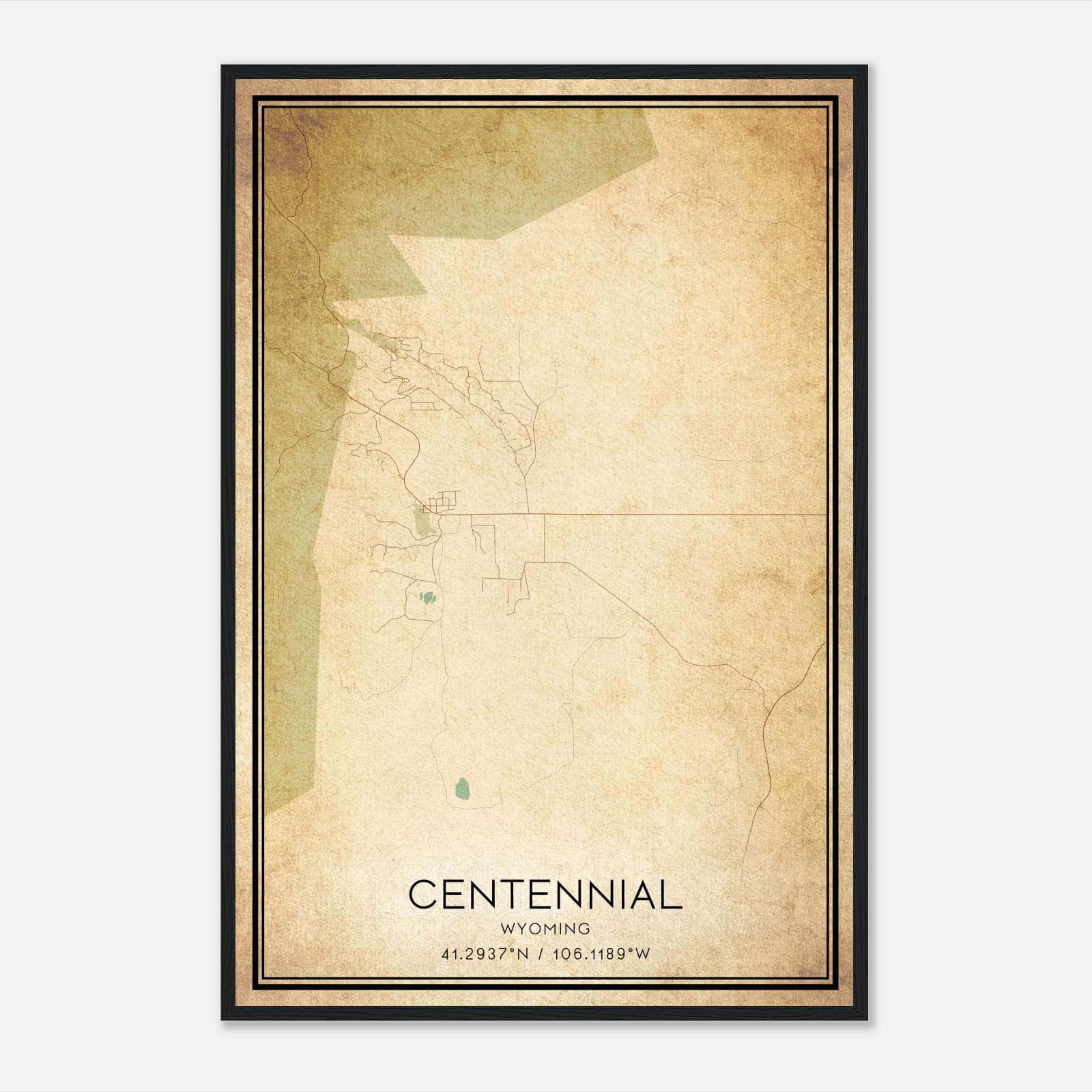 Vintage Centennial Wyoming Map Poster, Centennial WY City Road Wall Art ...