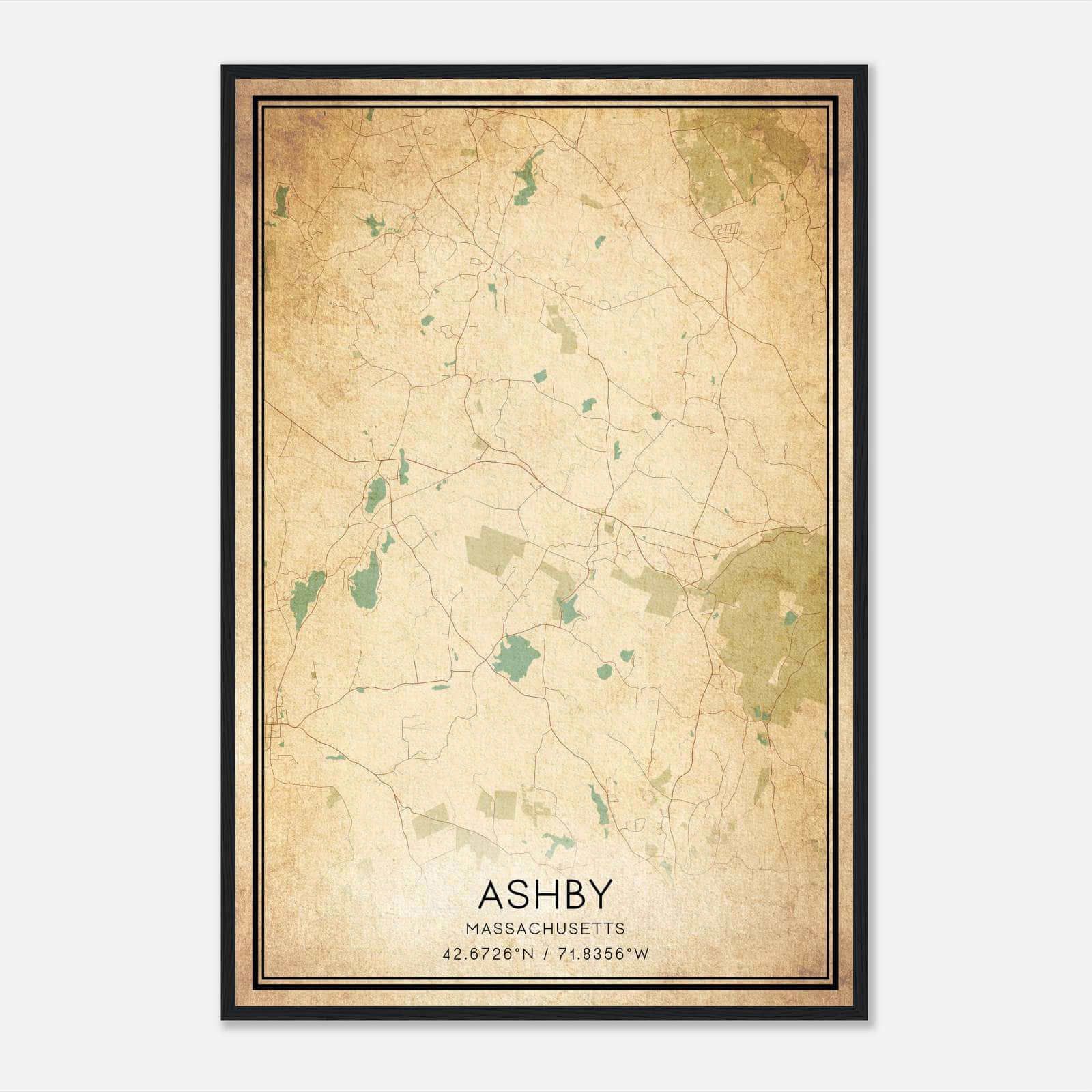 Vintage Ashby Massachusetts Map Poster, Ashby MA City Road Wall Art ...