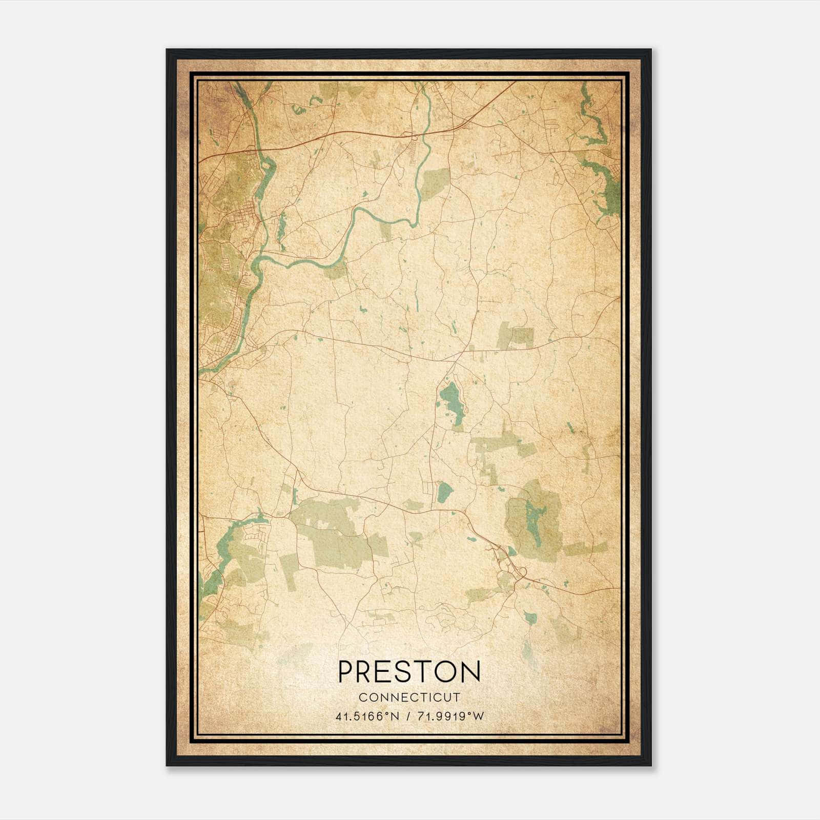 Vintage Preston Connecticut Map Poster, Preston CT City Road Wall Art ...