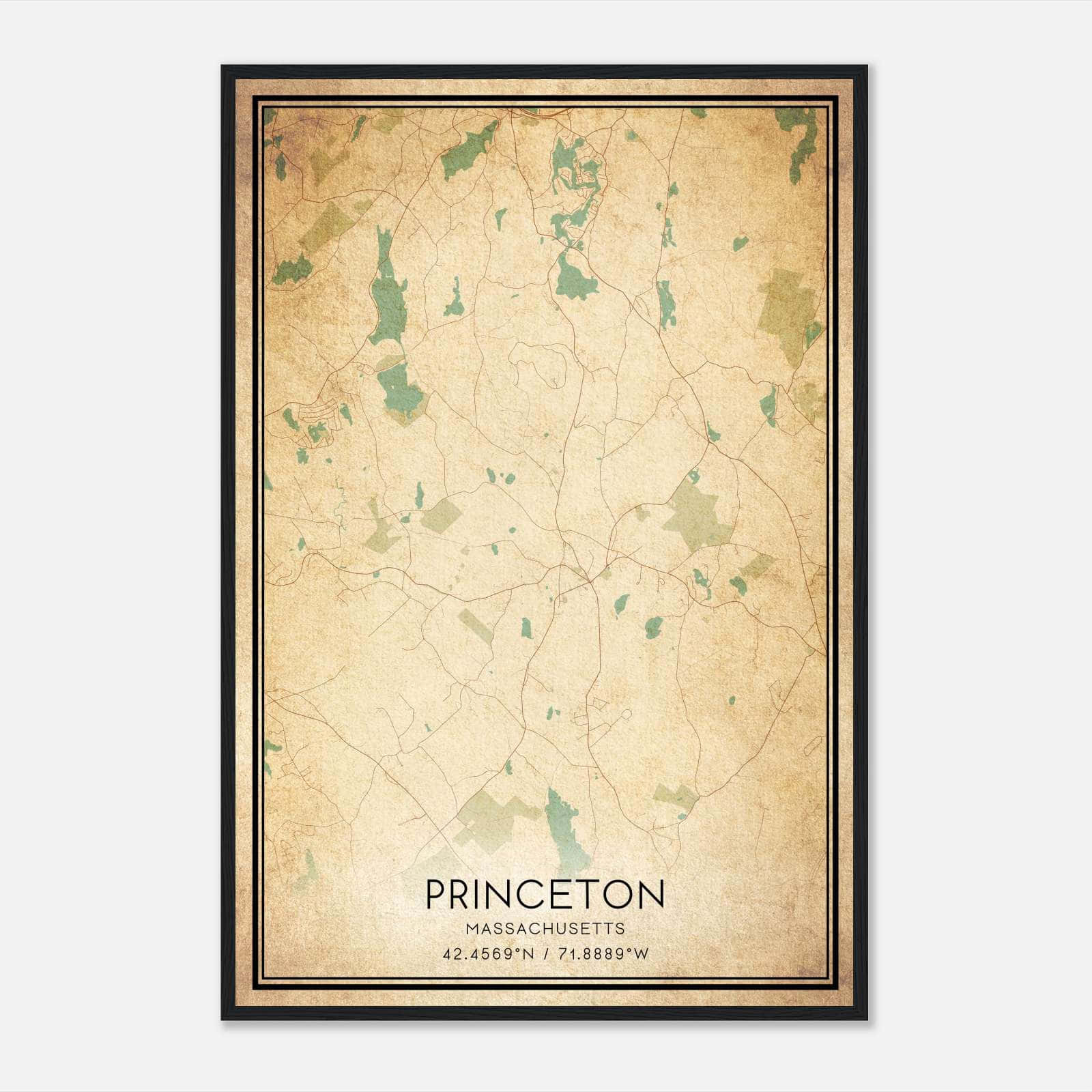 Vintage Princeton Massachusetts Map Poster, Princeton MA City Road Wall ...