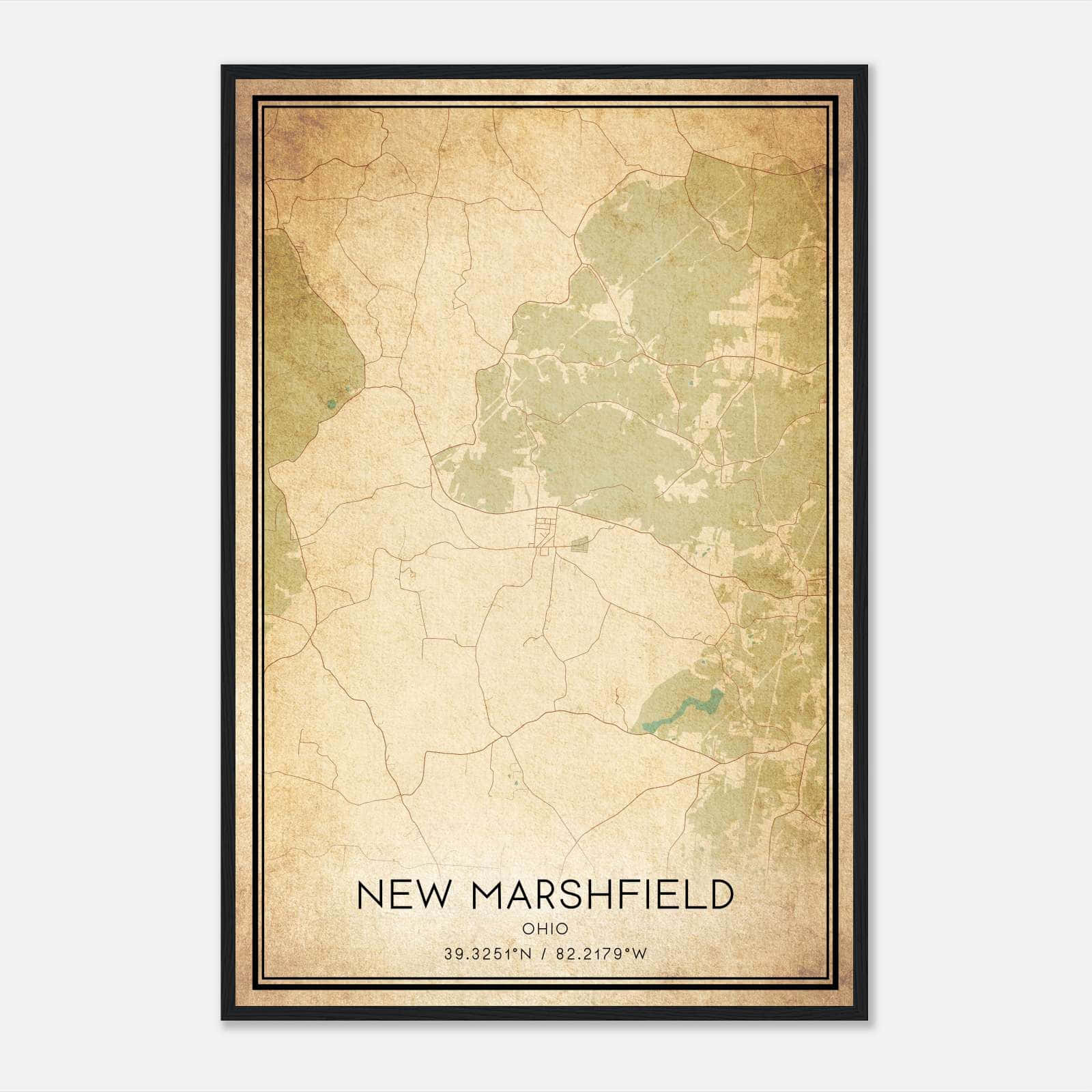 Vintage New Marshfield Ohio Map Poster, New Marshfield OH City Road ...