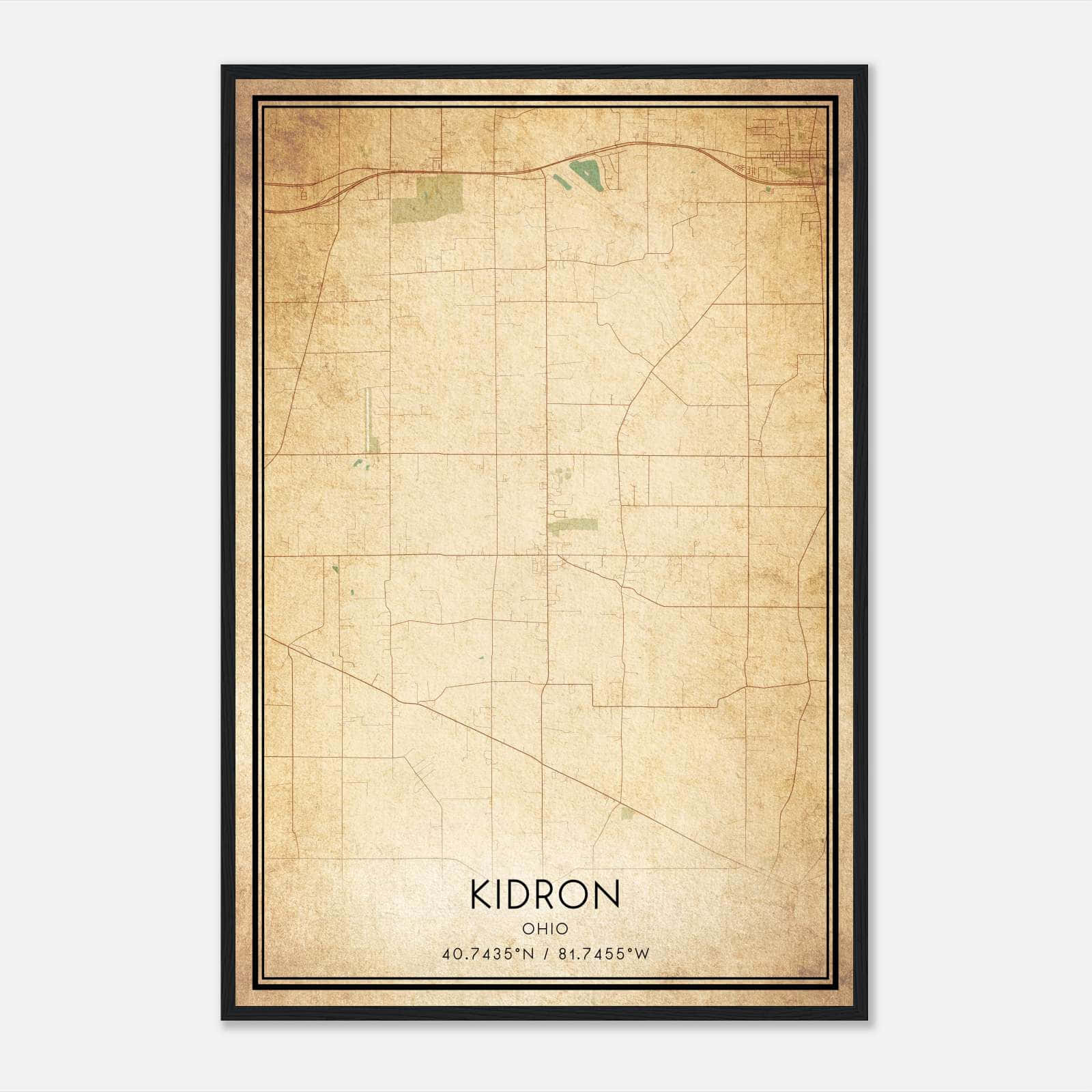 Vintage Kidron Ohio Map Poster, Kidron OH City Road Wall Art Print ...