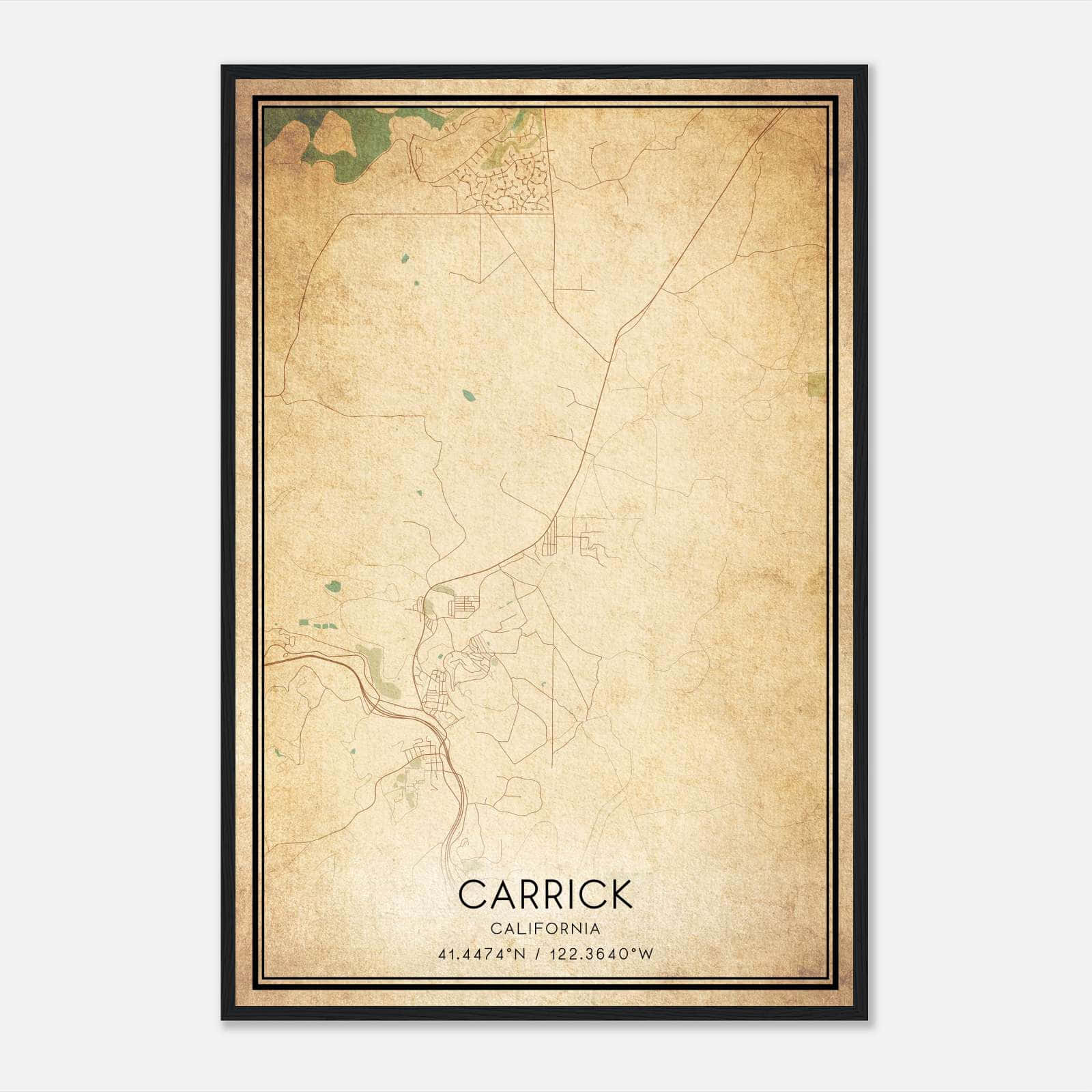 Vintage Carrick California Map Poster, Carrick CA City Road Wall Art ...