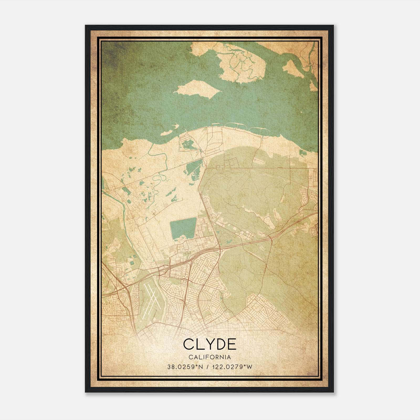 Vintage Clyde California Map Poster, Clyde CA City Road Wall Art Print ...
