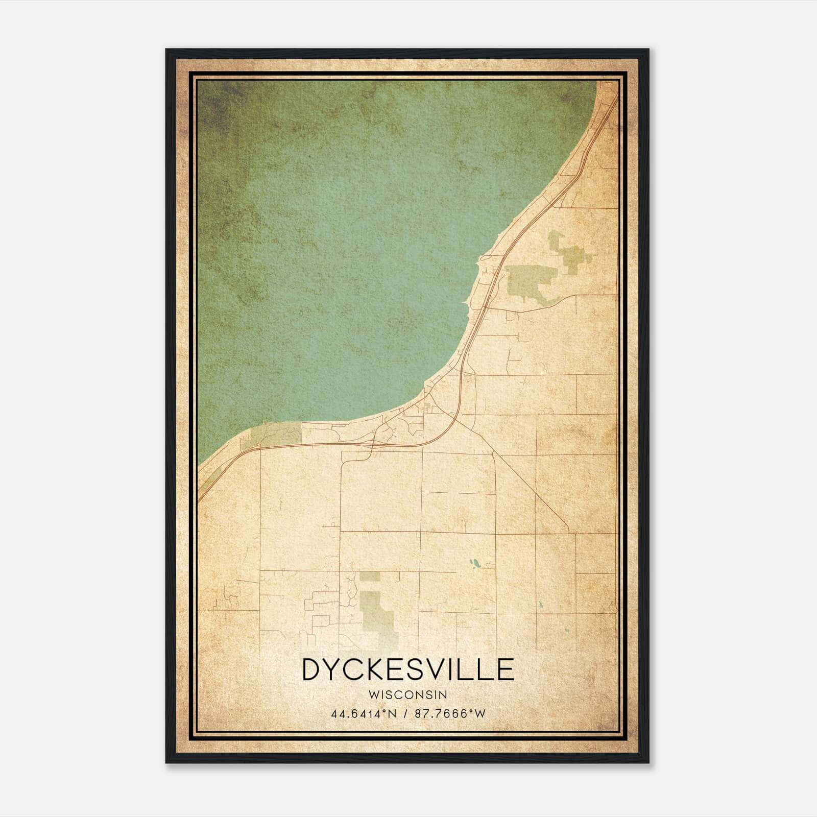 Vintage Dyckesville Wisconsin Map Poster, Dyckesville WI City Road Wall ...