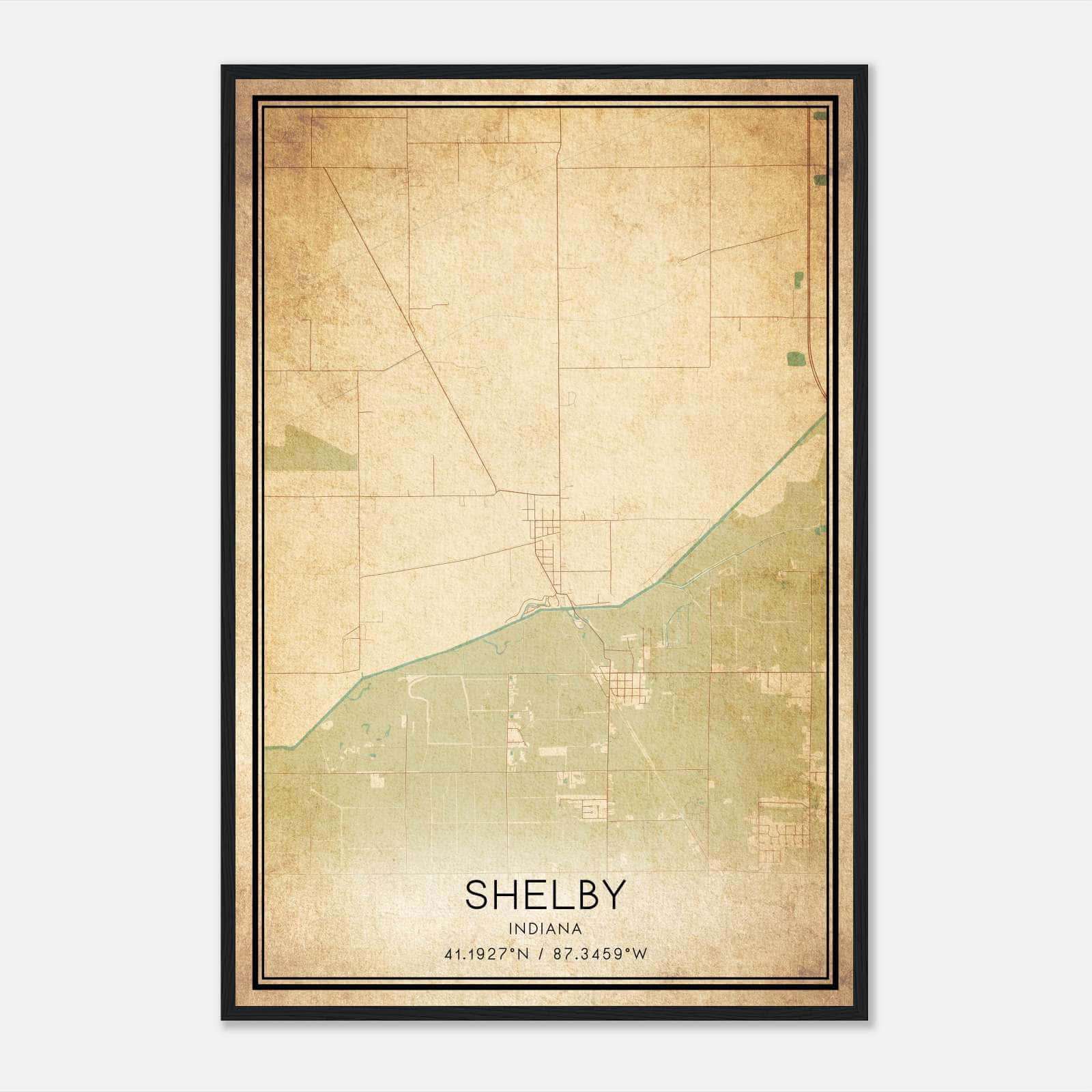 Vintage Shelby Indiana Map Poster, Shelby IN City Road Wall Art Print ...