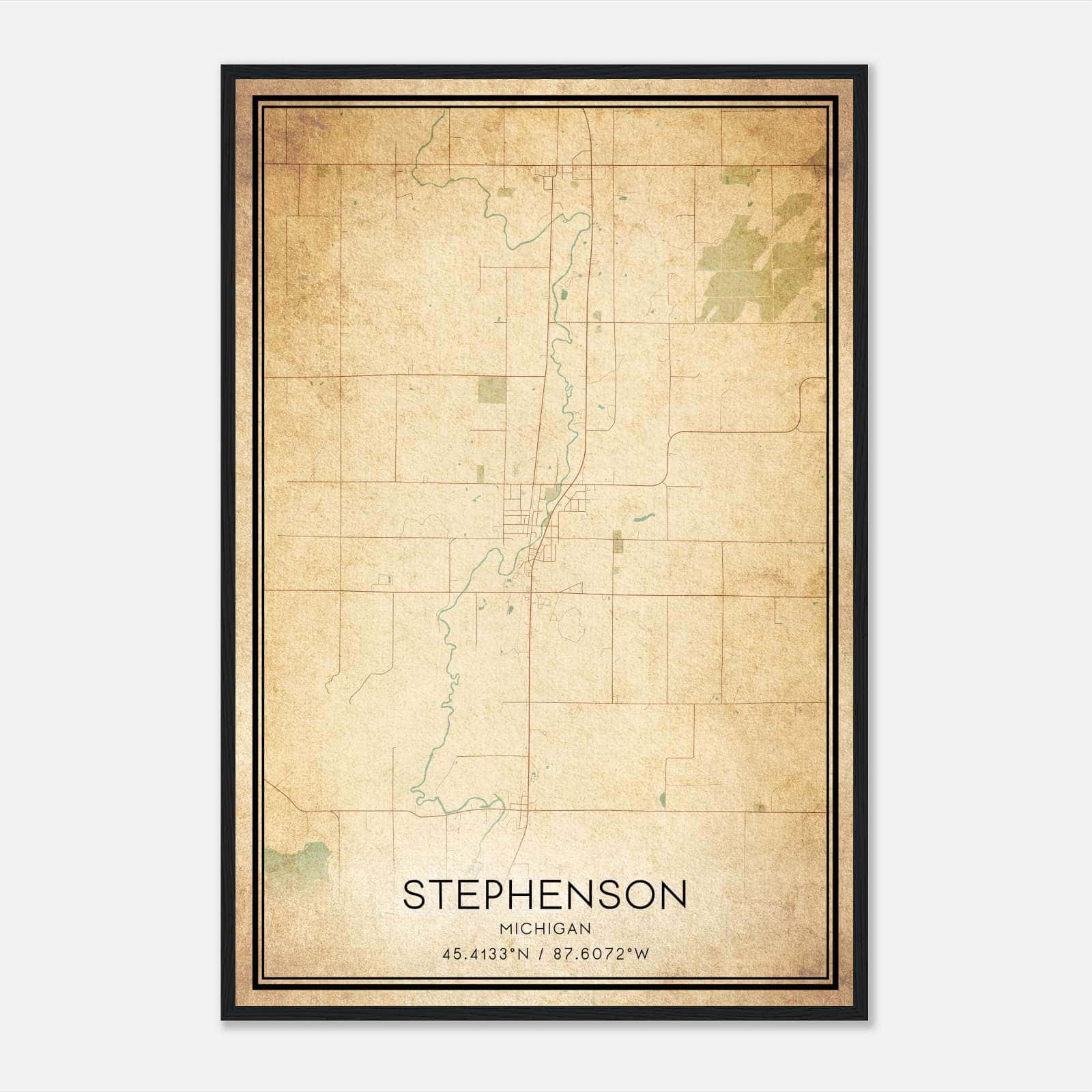 Vintage Stephenson Michigan Map Poster, Stephenson MI City Road Wall ...