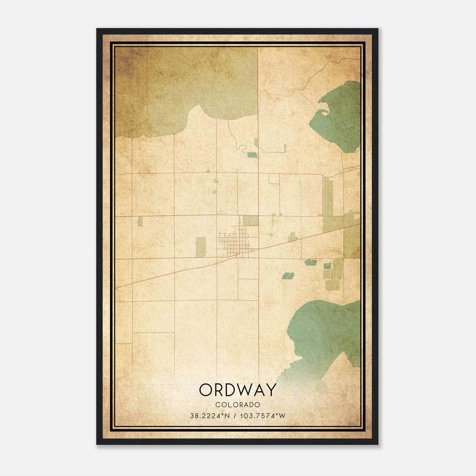 Vintage Ordway Colorado Map Poster, Ordway CO City Road Wall Art Print - Custom Maps & Posters