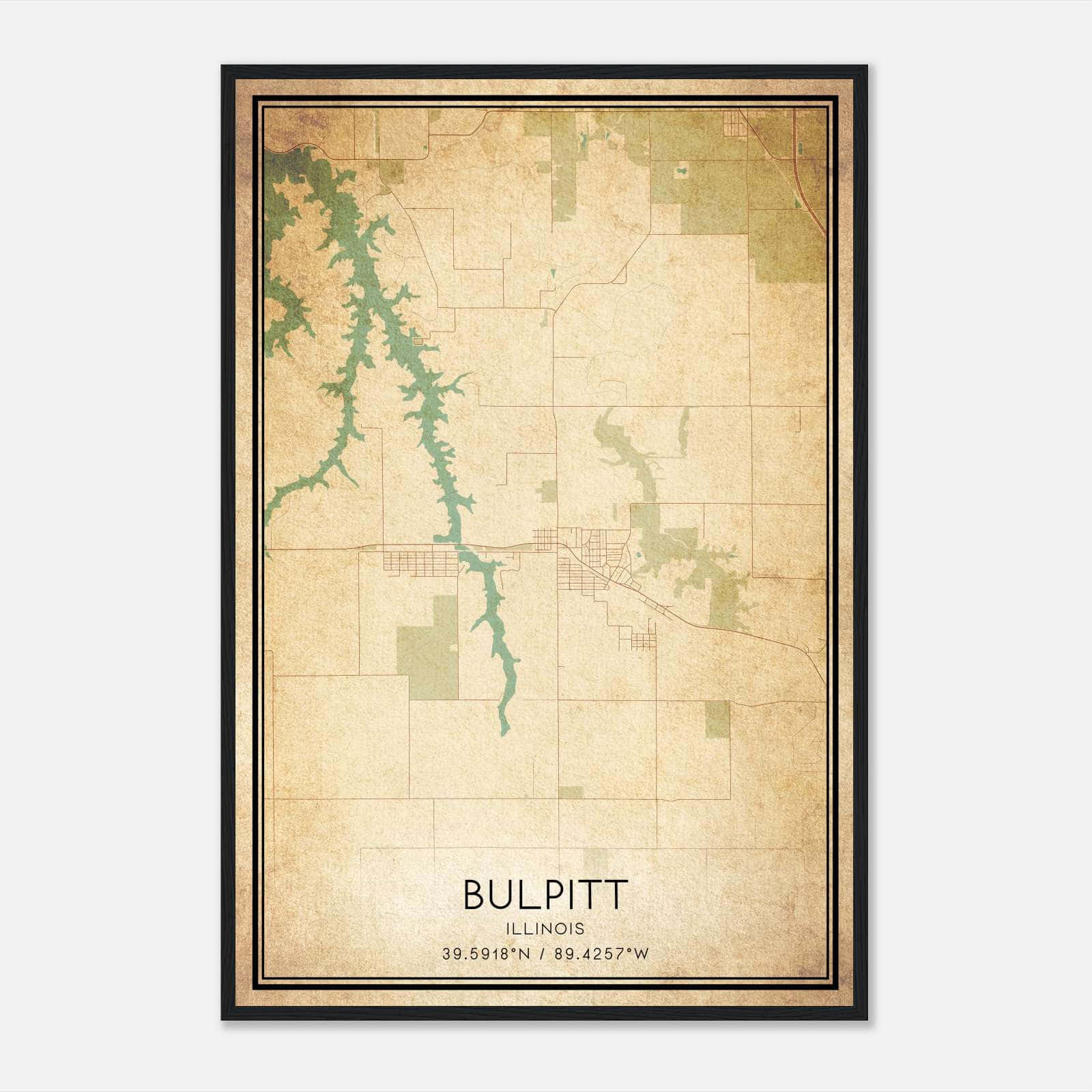 Vintage Bulpitt Illinois Map Poster, Bulpitt IL City Road Wall Art ...