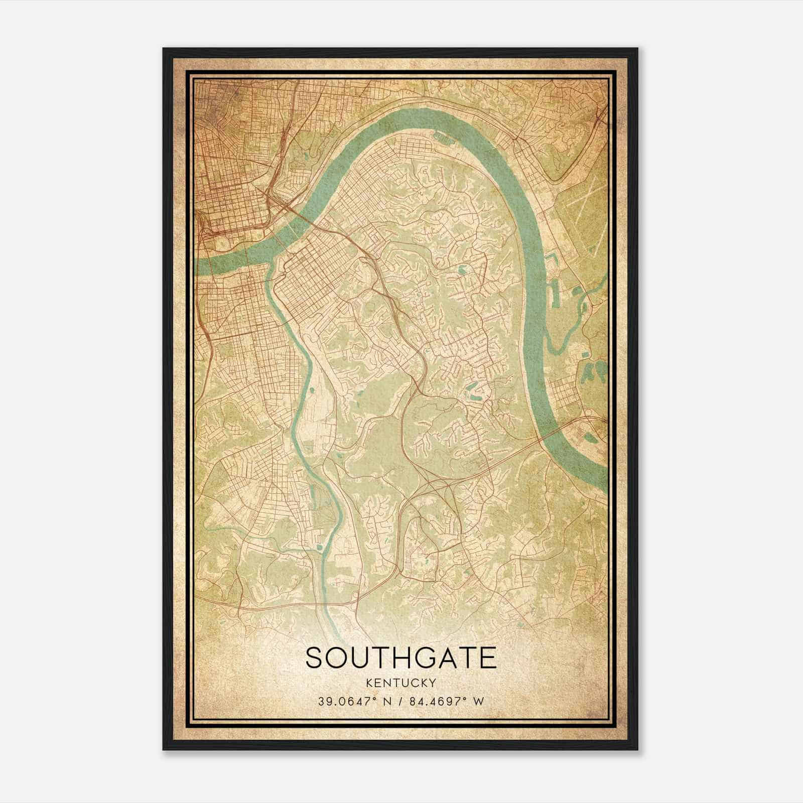 Vintage Southgate Kentucky Map Poster, Southgate KY City Road Wall Art ...