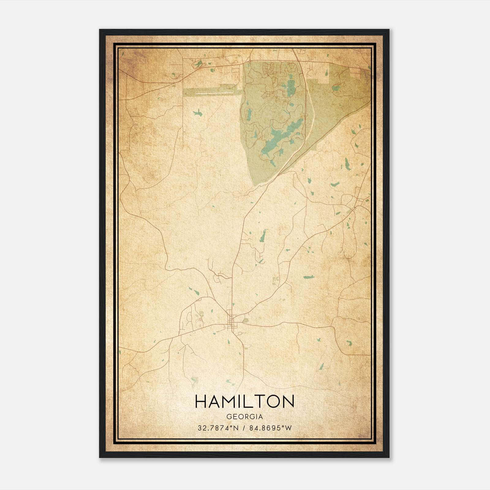 Vintage Hamilton Georgia Map Poster, Hamilton GA City Road Wall Art ...