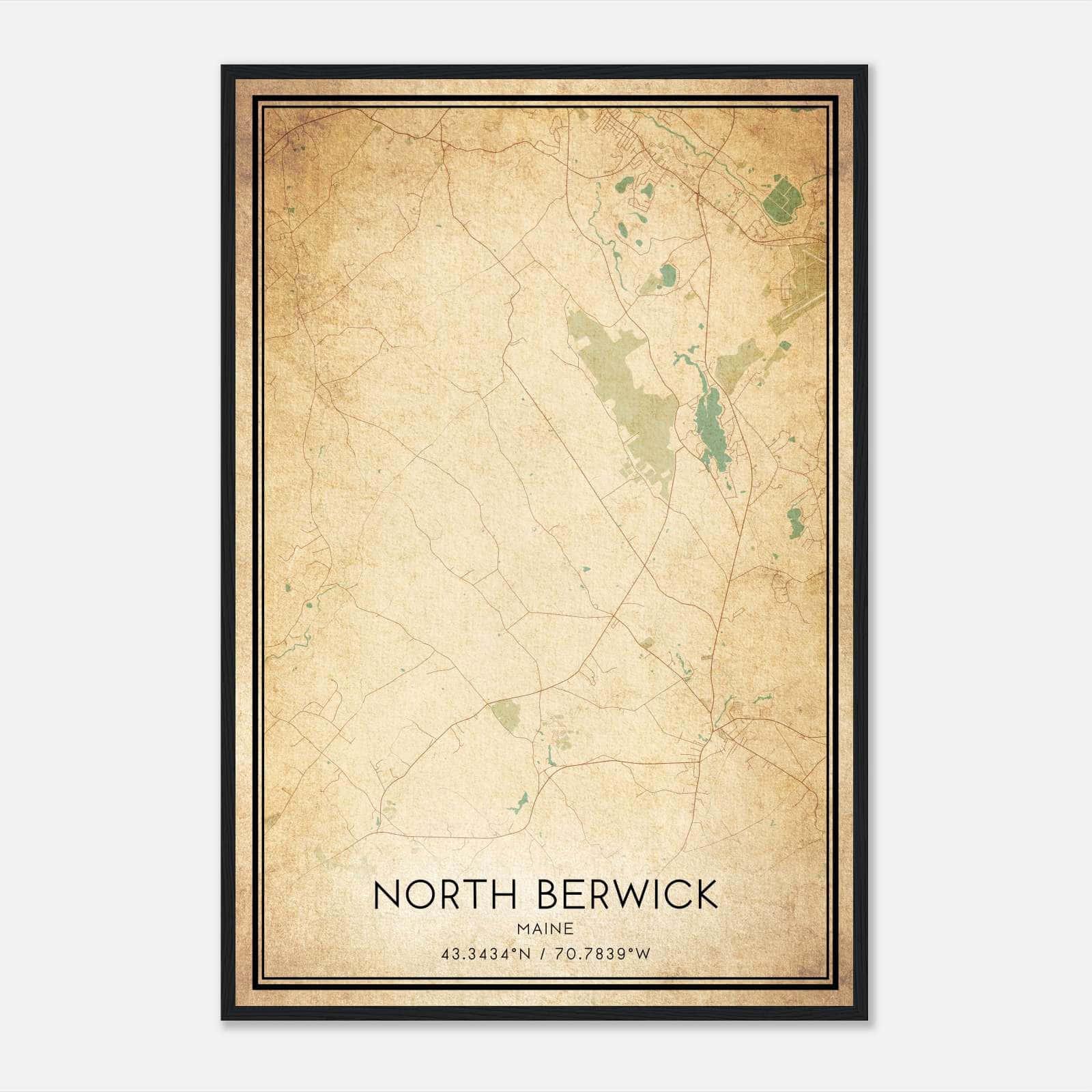 Vintage North Berwick Maine Map Poster, North Berwick ME City Road Wall ...